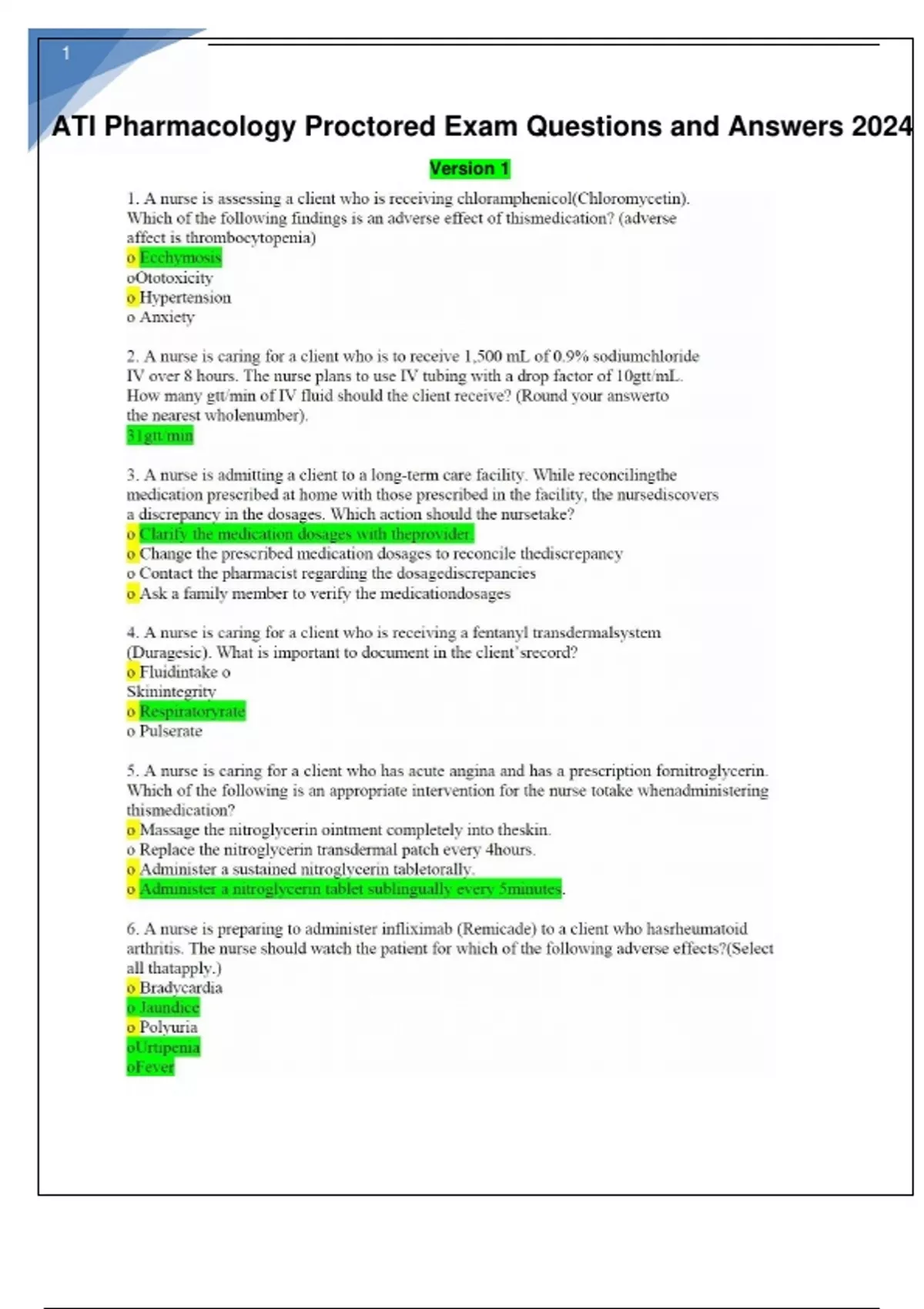ATI Pharmacology Proctored Exam Questions and Answers 2024 - ATI ...