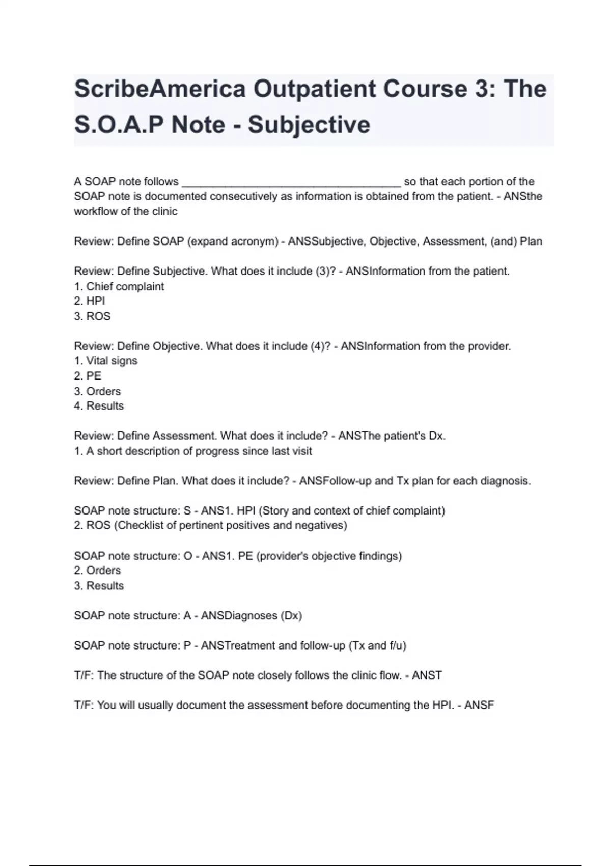 Scribe America Outpatient Course 3: The S.O.A.P Note - Subjective ...