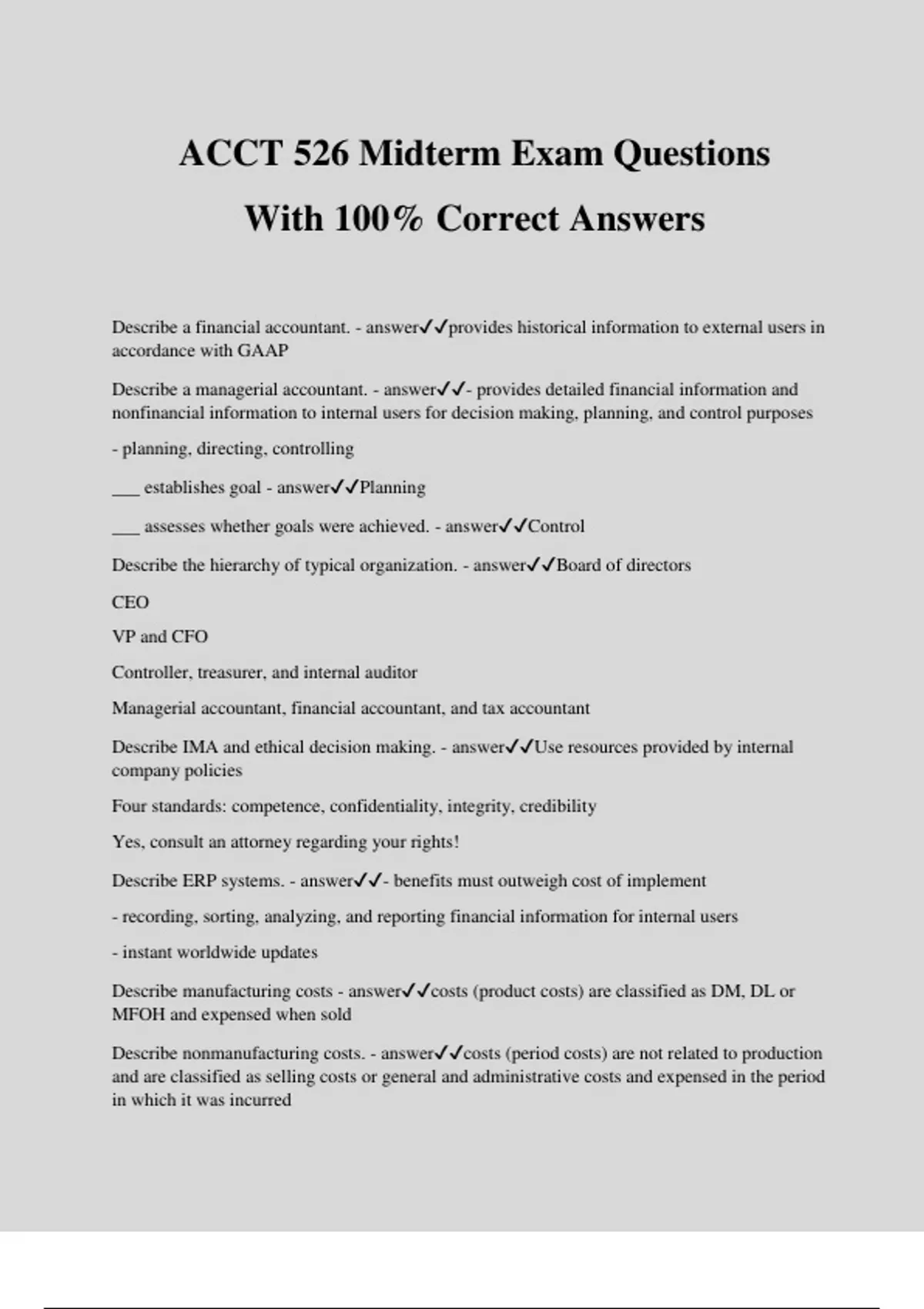 ACCT 526 Midterm Exam Questions With 100% Correct Answers - ACCT 526 ...