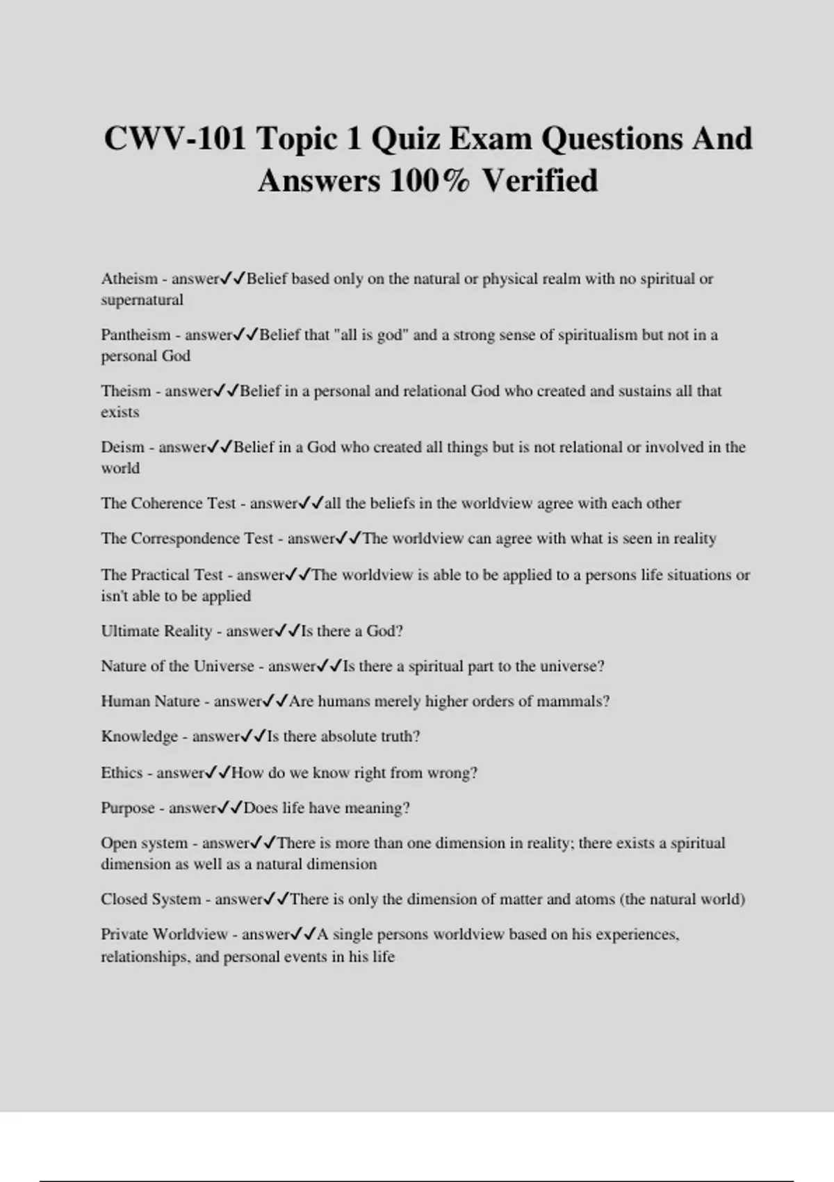 CWV-101 Topic 1 Quiz Exam Questions And Answers 100% Verified - CWV-101 ...