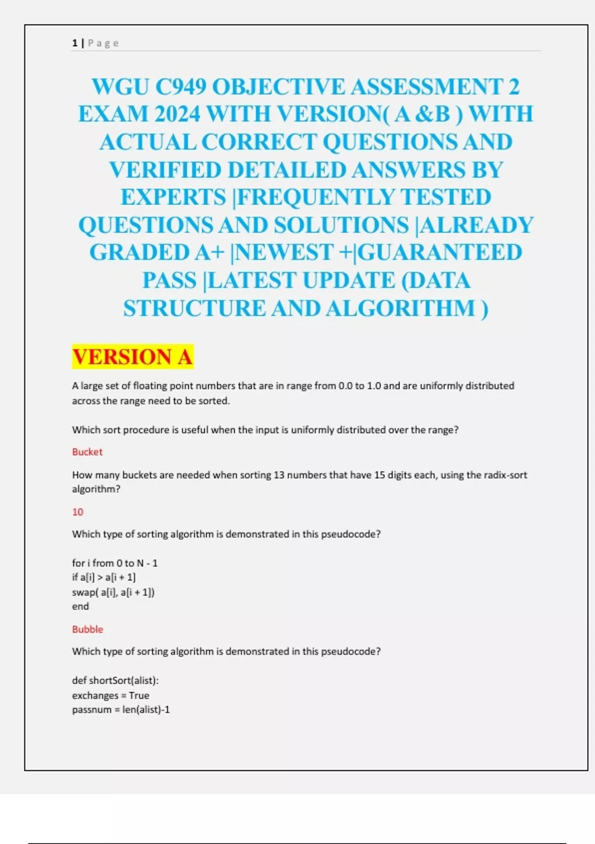 WGU C949 OBJECTIVE ASSESSMENT 2 EXAM 2024 WITH VERSION( A &B ) WITH ACTUAL CORRECT QUESTIONS AND ...