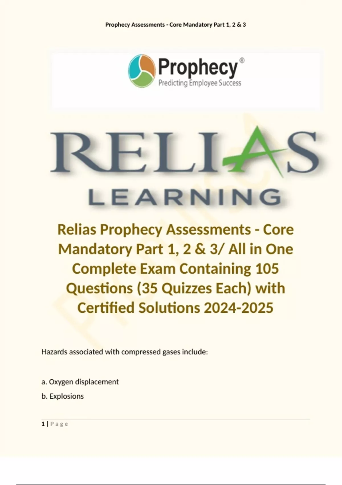 Relias Prophecy Assessments - Core Mandatory Part 1, 2 & 3/ All in One ...