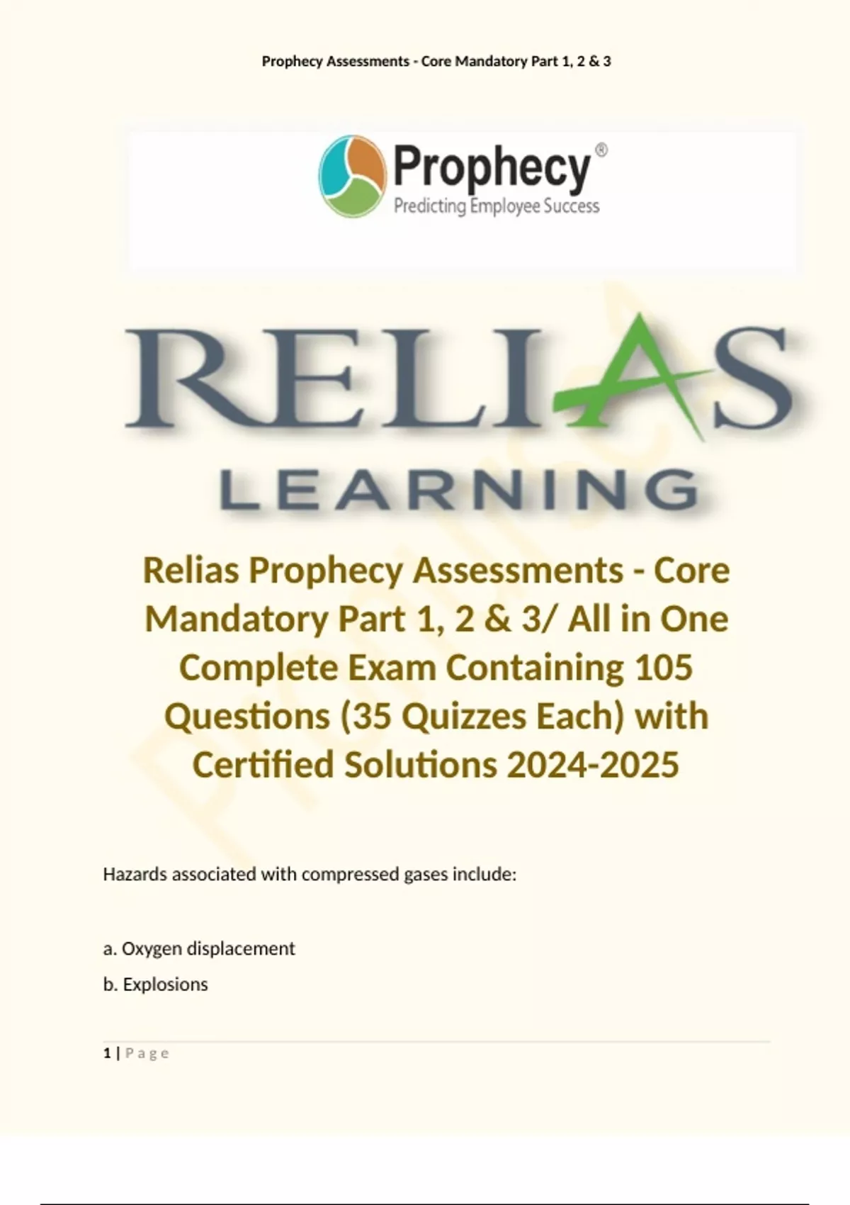 Relias Prophecy Assessments - Core Mandatory Part 1, 2 & 3/ All in One ...