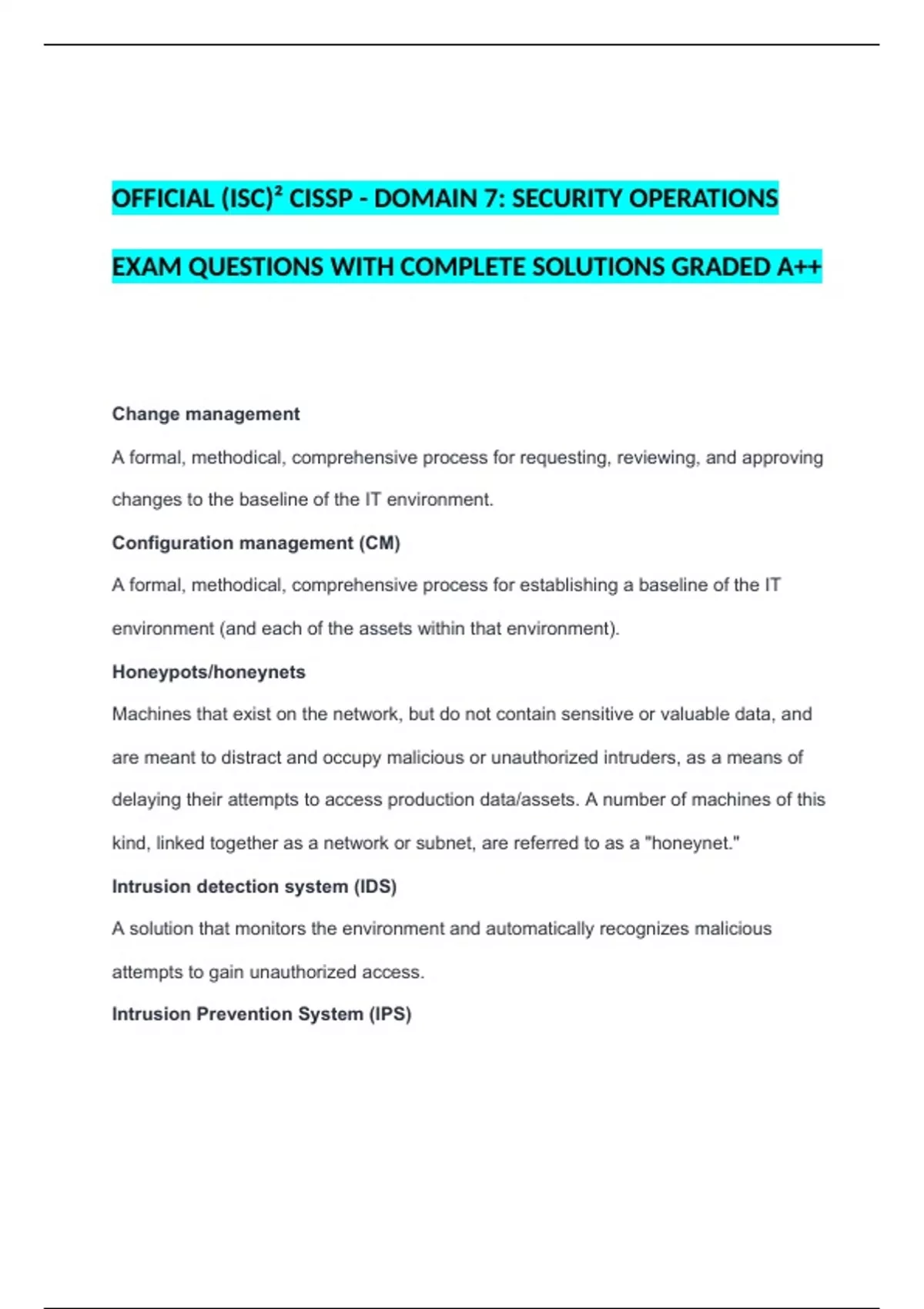 Official Isc ² Cissp Domain 7 Security Operations Exam Questions With Complete Solutions