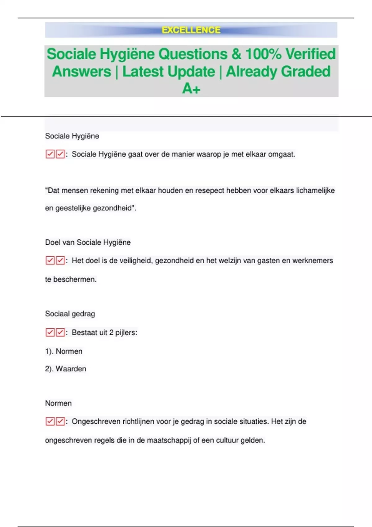 Sociale Hygiëne Questions & 100% Verified Answers | Latest Update ...