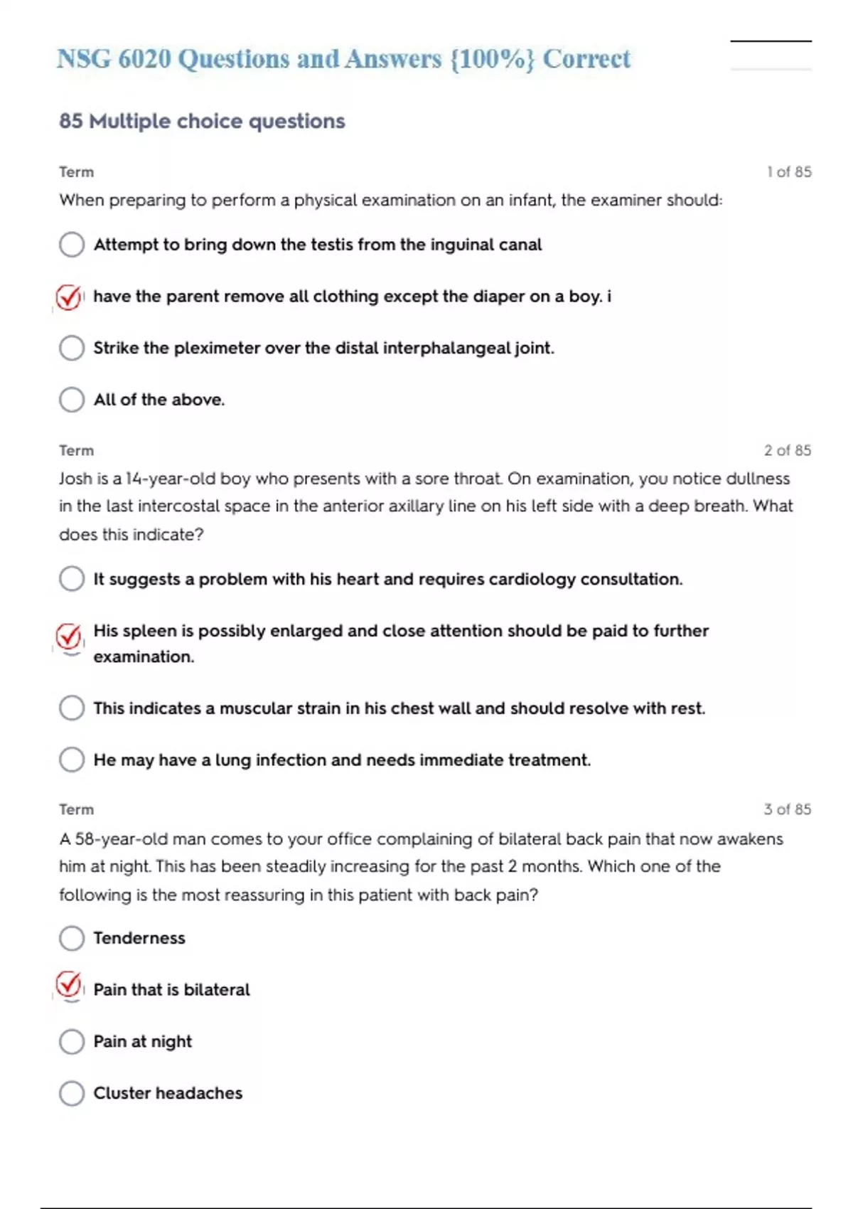 NSG 6020 Exam Questions with Complete solutions|85 complete Questions ...