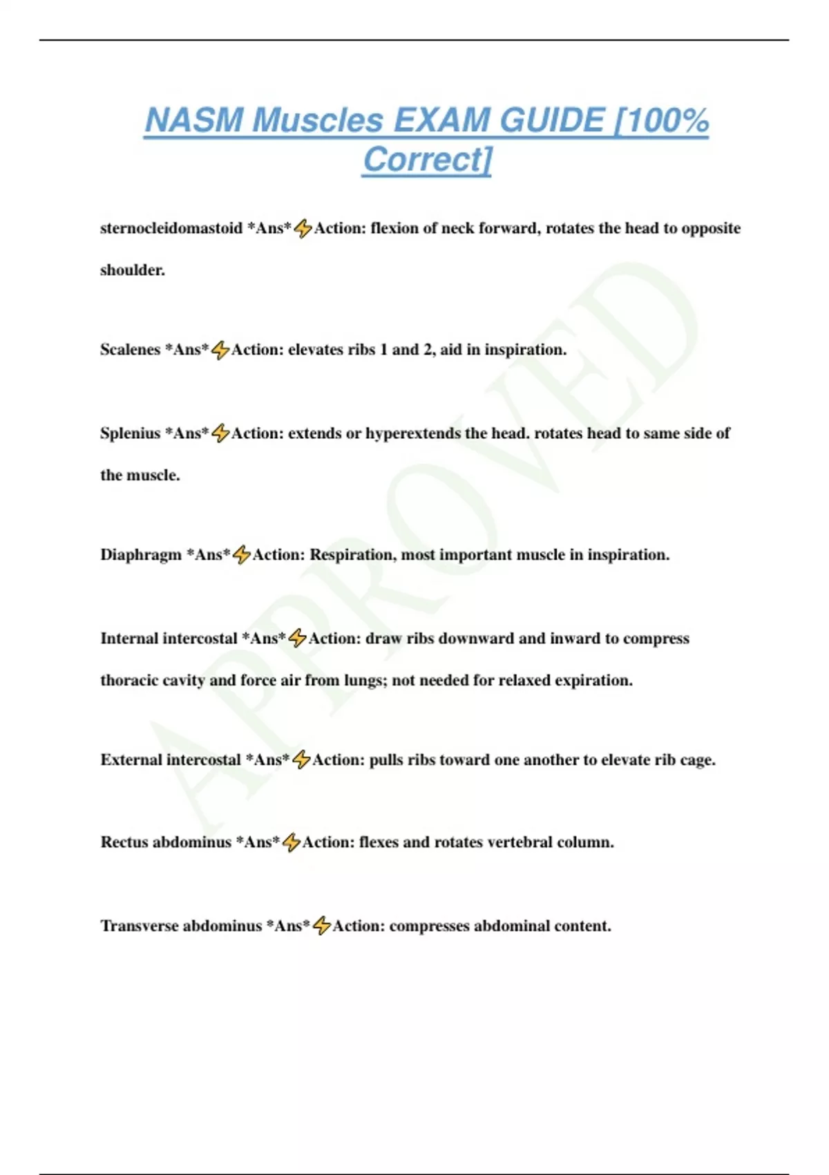 NASM Muscles EXAM GUIDE [100% Correct] - Nasm cpt - Stuvia US