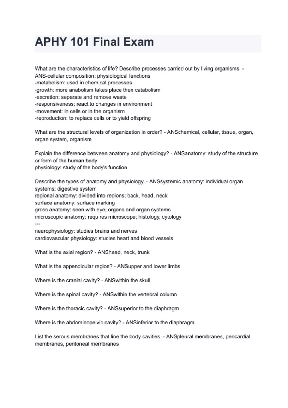 APHY 101 Final Exam questions and answers A+ score assured 2024/2025 ...