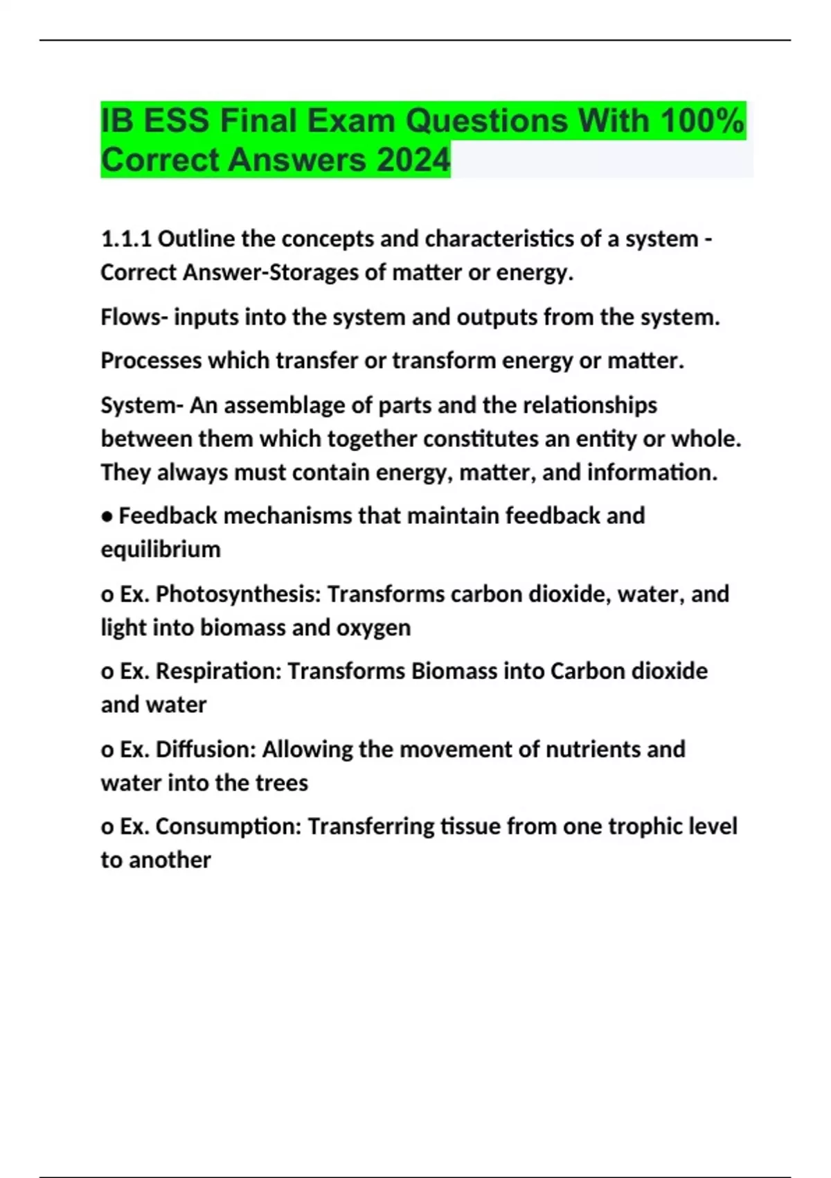 IB ESS Final Exam Questions With 100% Correct Answers 2024 - IB ESS ...