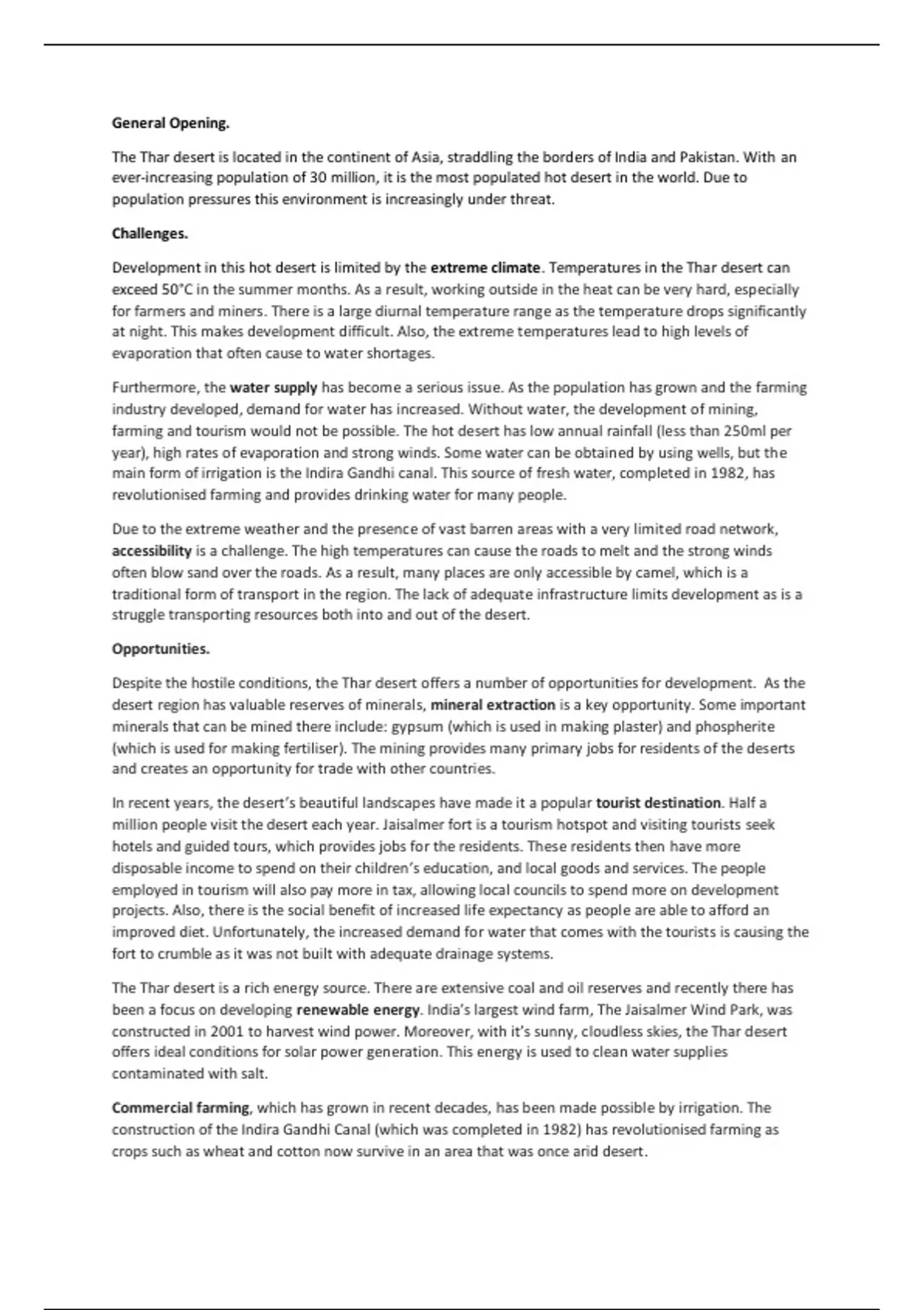 Summary GCSE Revision Sheet on the Opportunities And Challanges of The ...