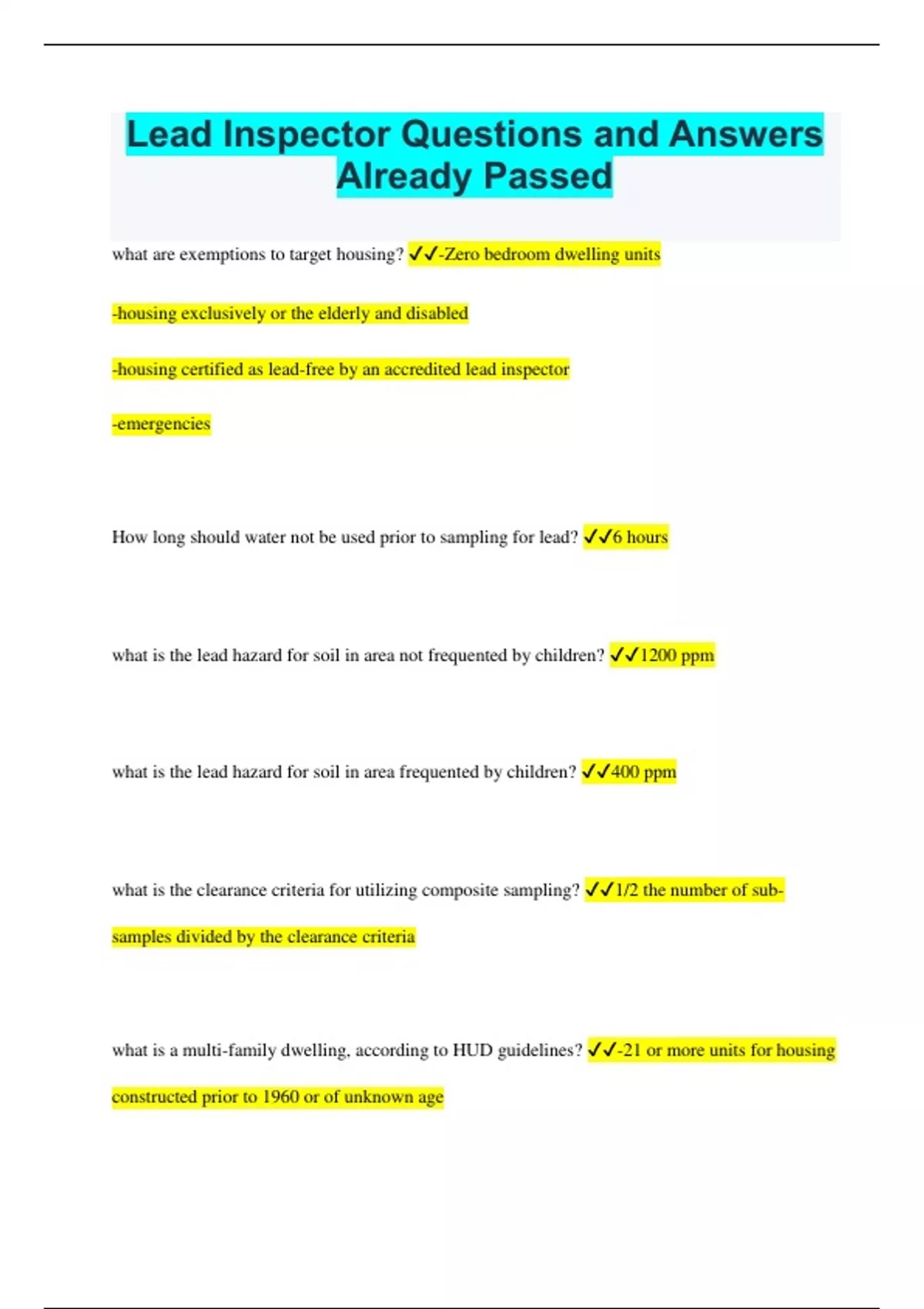 Lead Inspector Bundled Exams Questions and Answers Multiple Versions ...