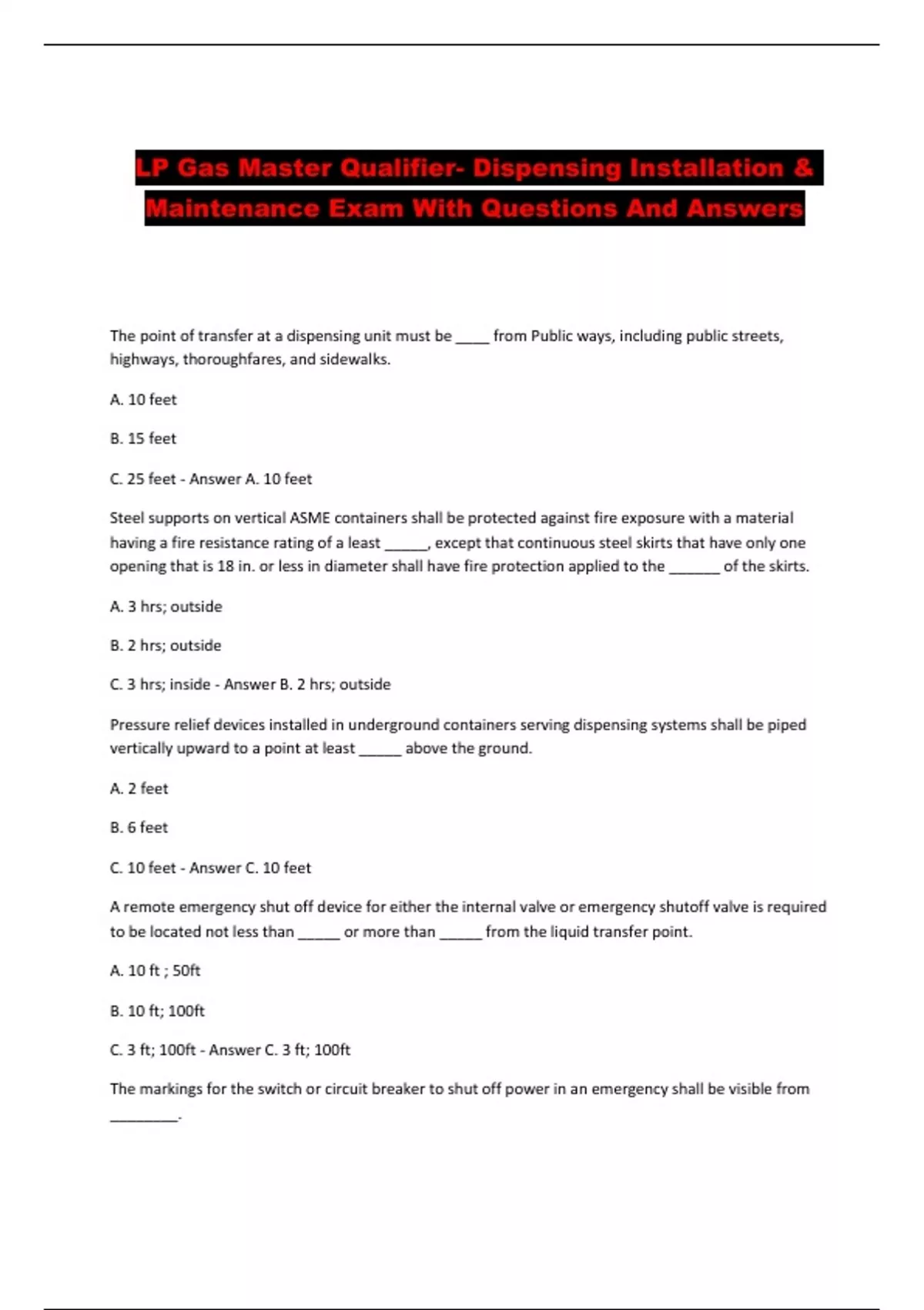 LP Gas Master Qualifier- Dispensing Installation & Maintenance Exam ...