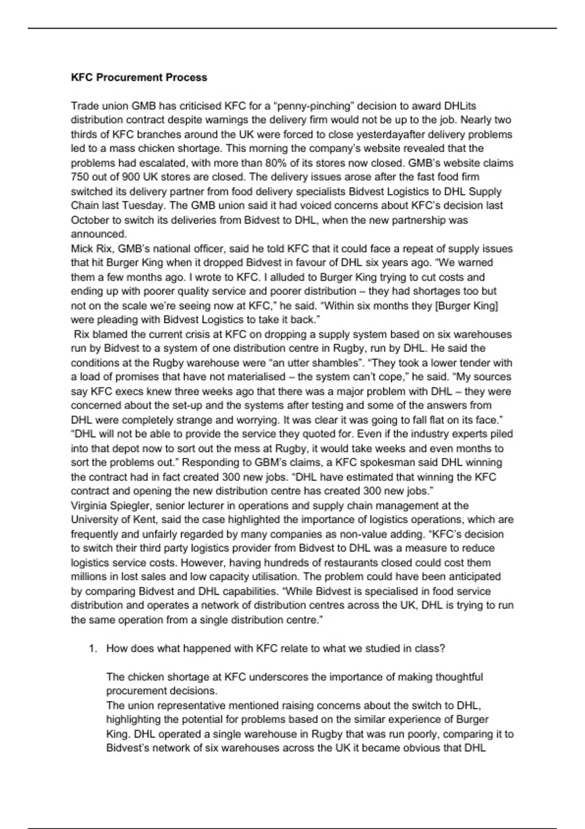 Case studies of KFC and Jaguar Business Processes - Porter's Value ...