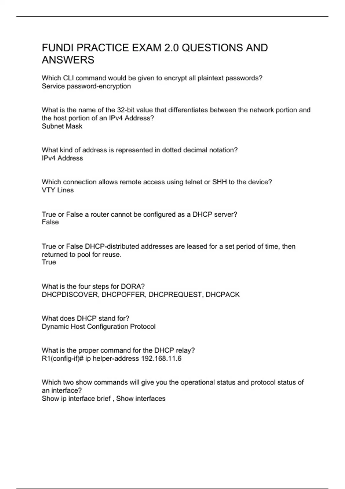 FUNDI PRACTICE EXAM 2.0 QUESTIONS AND ANSWERS - FUNDI PRACTICE - Stuvia US