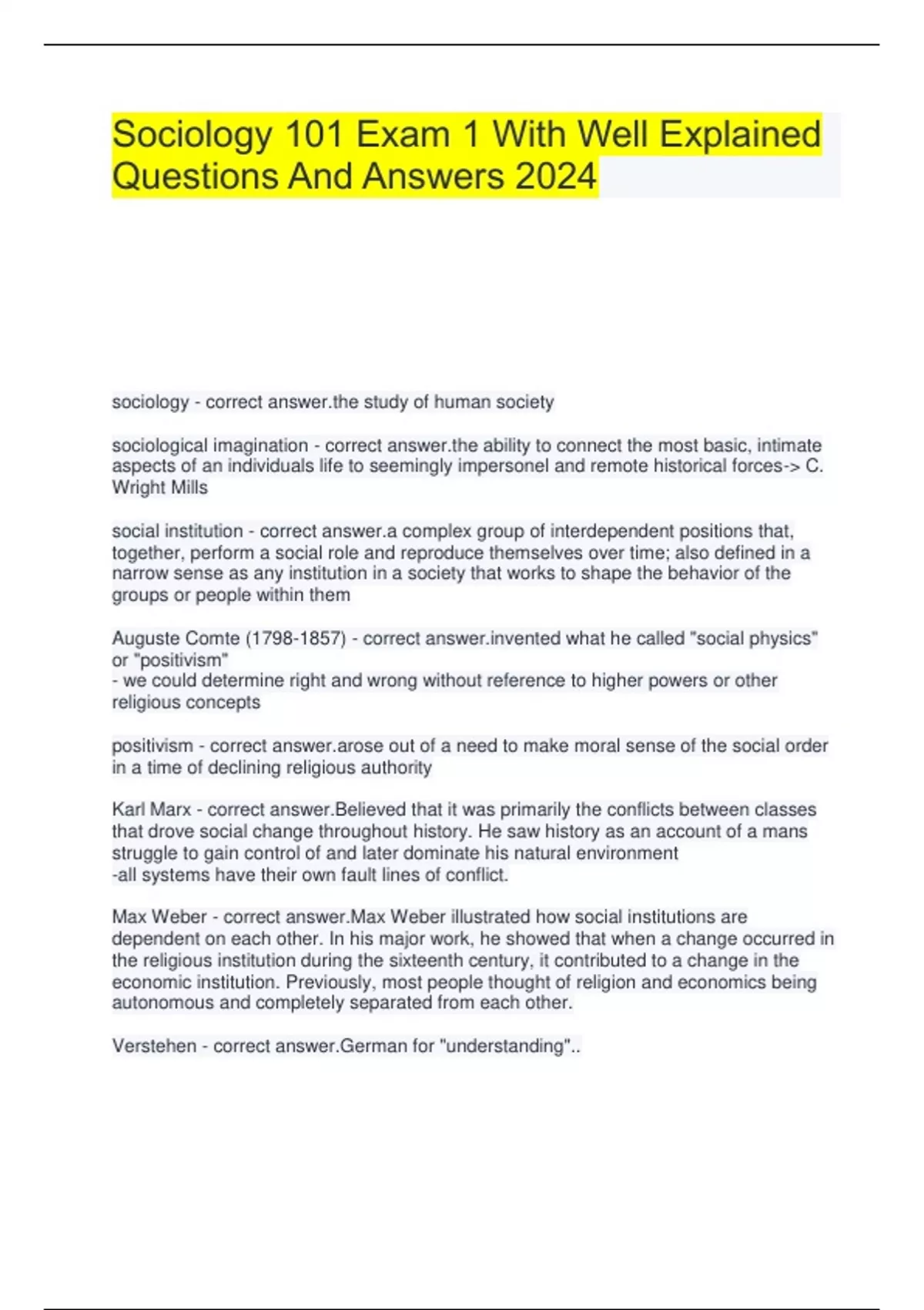 Sociology 101 Exam 1 With Well Explained Questions And Answers 2024 ...