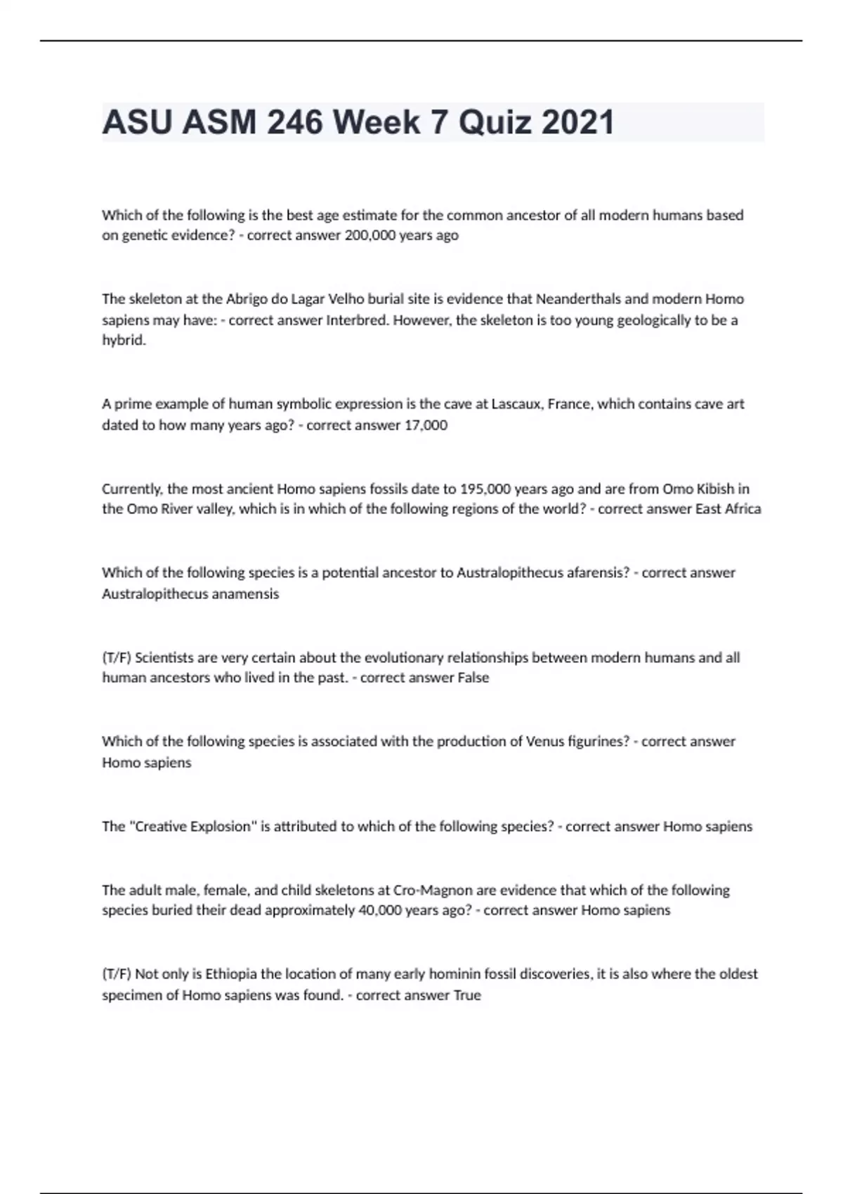 ASM 246 Arizona State University -ASU ASM 246 Week 7 Quiz 2021 updated ...