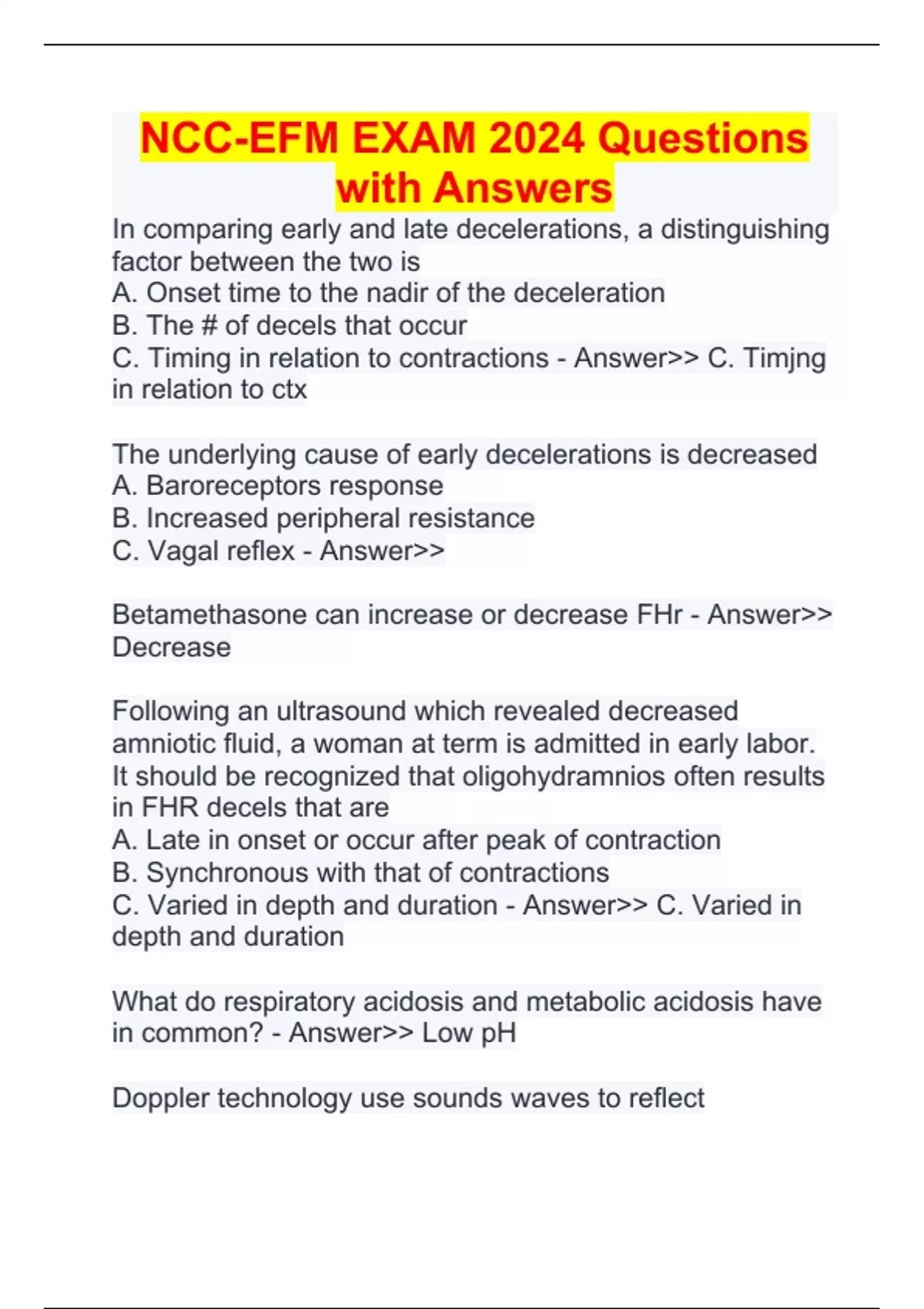 NCC-EFM EXAM 2024 Questions with Answers - Ncc efm - Stuvia US