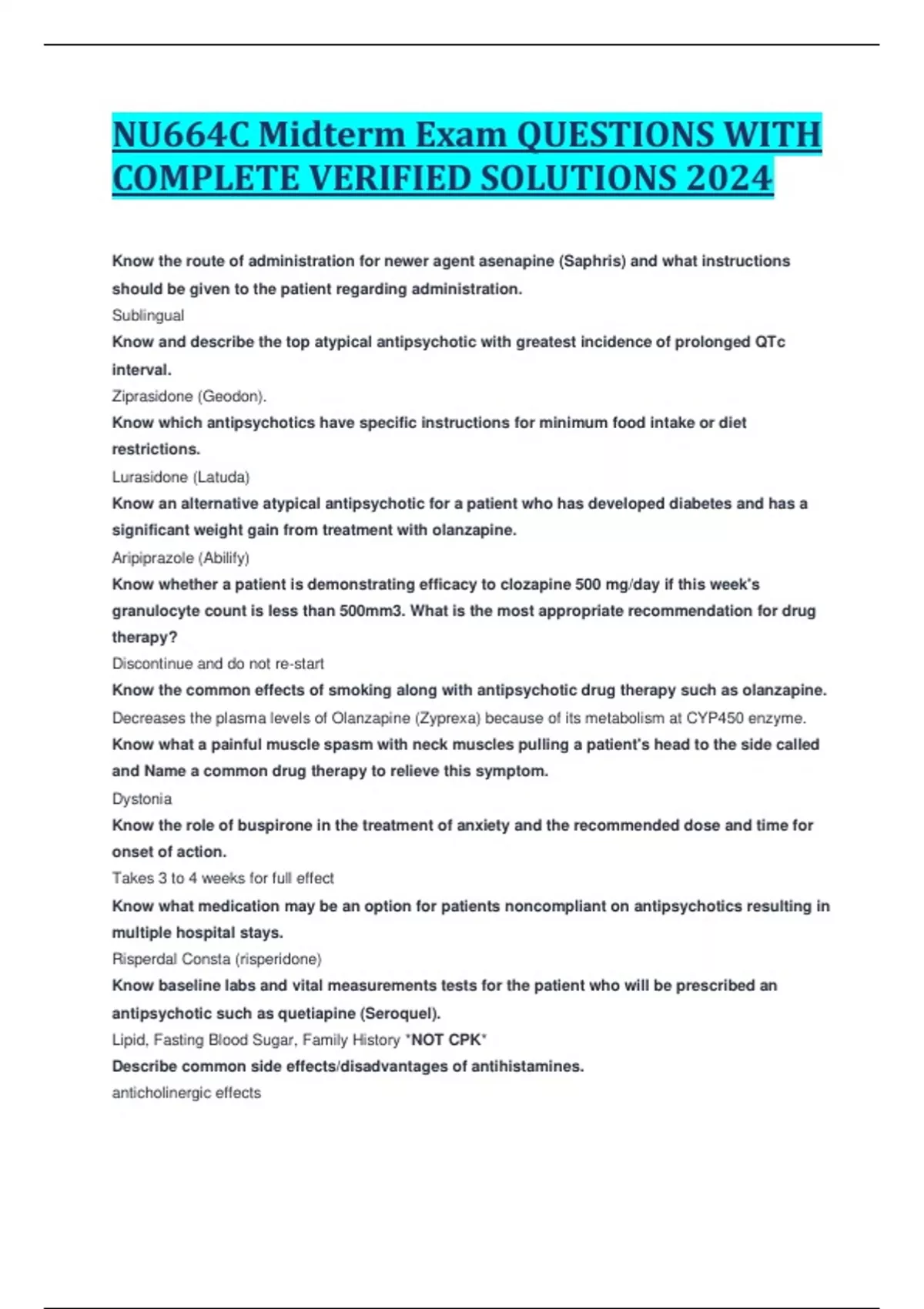 NU664C Midterm Exam QUESTIONS WITH COMPLETE VERIFIED SOLUTIONS 2024 ...