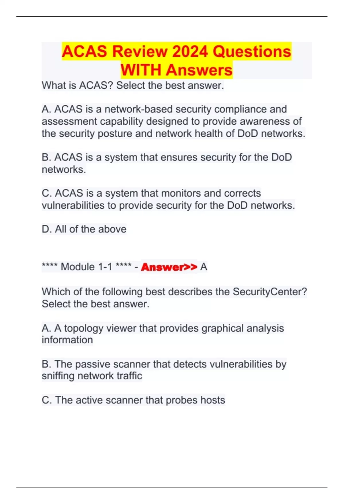 ACAS Review 2024 Questions WITH Answers - ACAS - Associate of the Casualty Actuarial Society ...