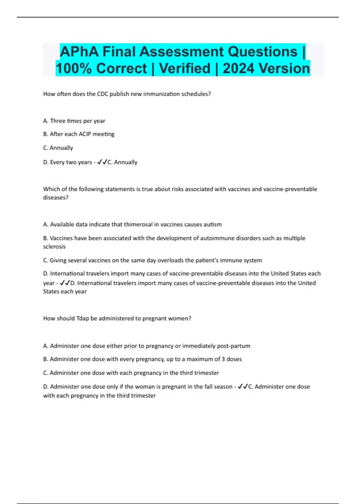 APhA Final Assessment Questions | 100% Correct | Verified | 2024 ...