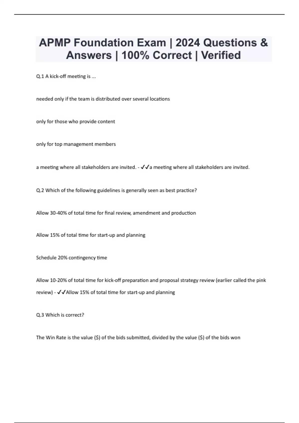 Apmp Foundation Exam 2024 Questions And Answers 100 Correct Verified Apmp Foundation