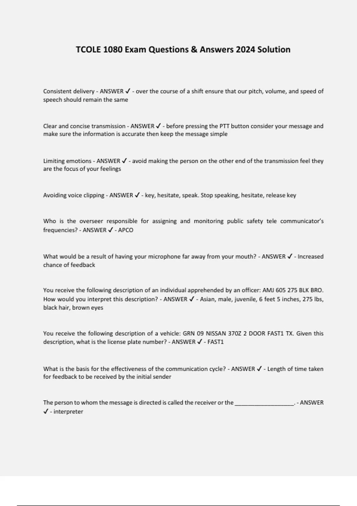 TCOLE 1080 Exam Questions & Answers 2024 Solution - TCOLE - Stuvia US