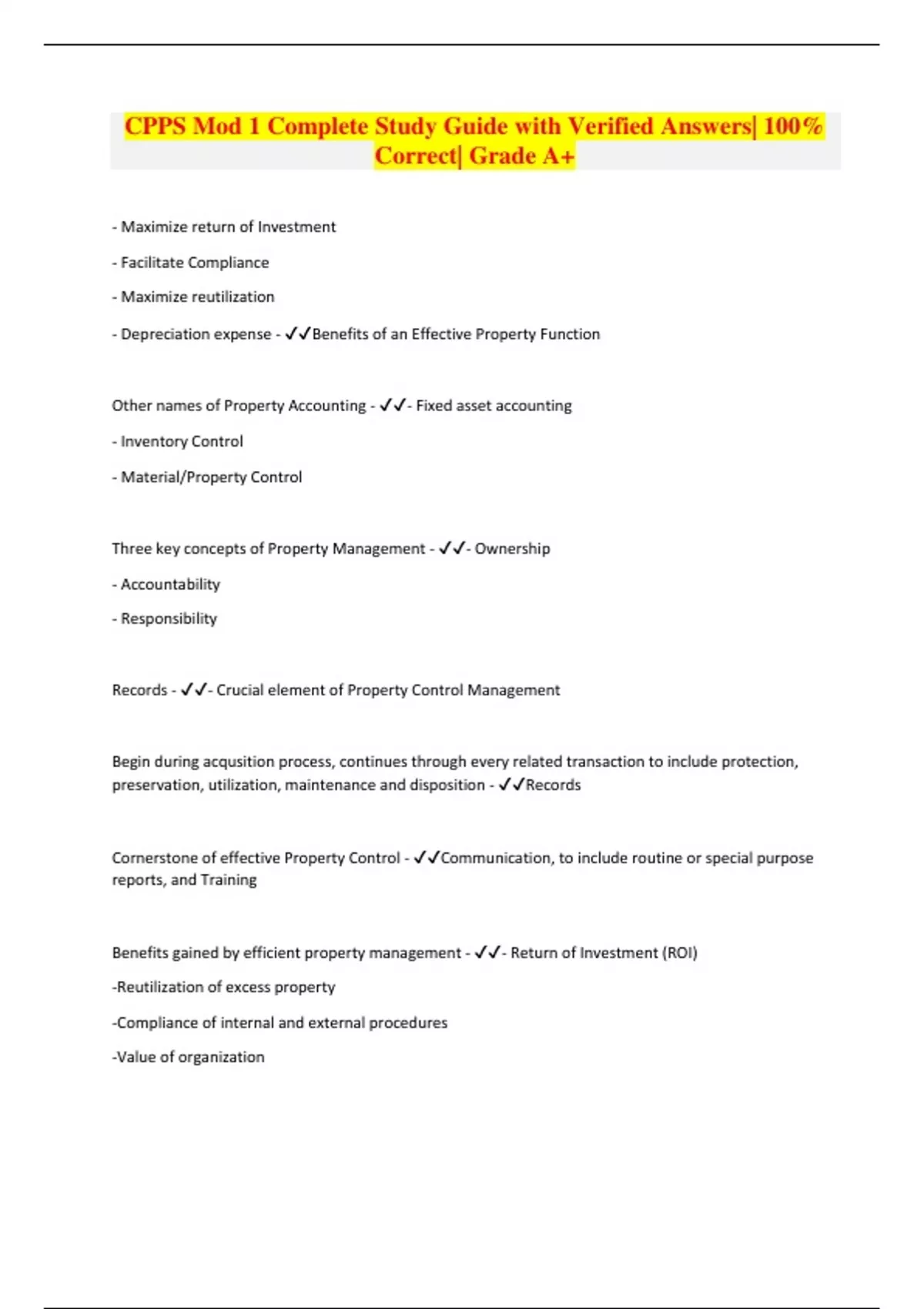 CPPS Mod 1 Complete Study Guide with Verified Answers| 100% Correct| Grade A+ - NPMA CPPS ...
