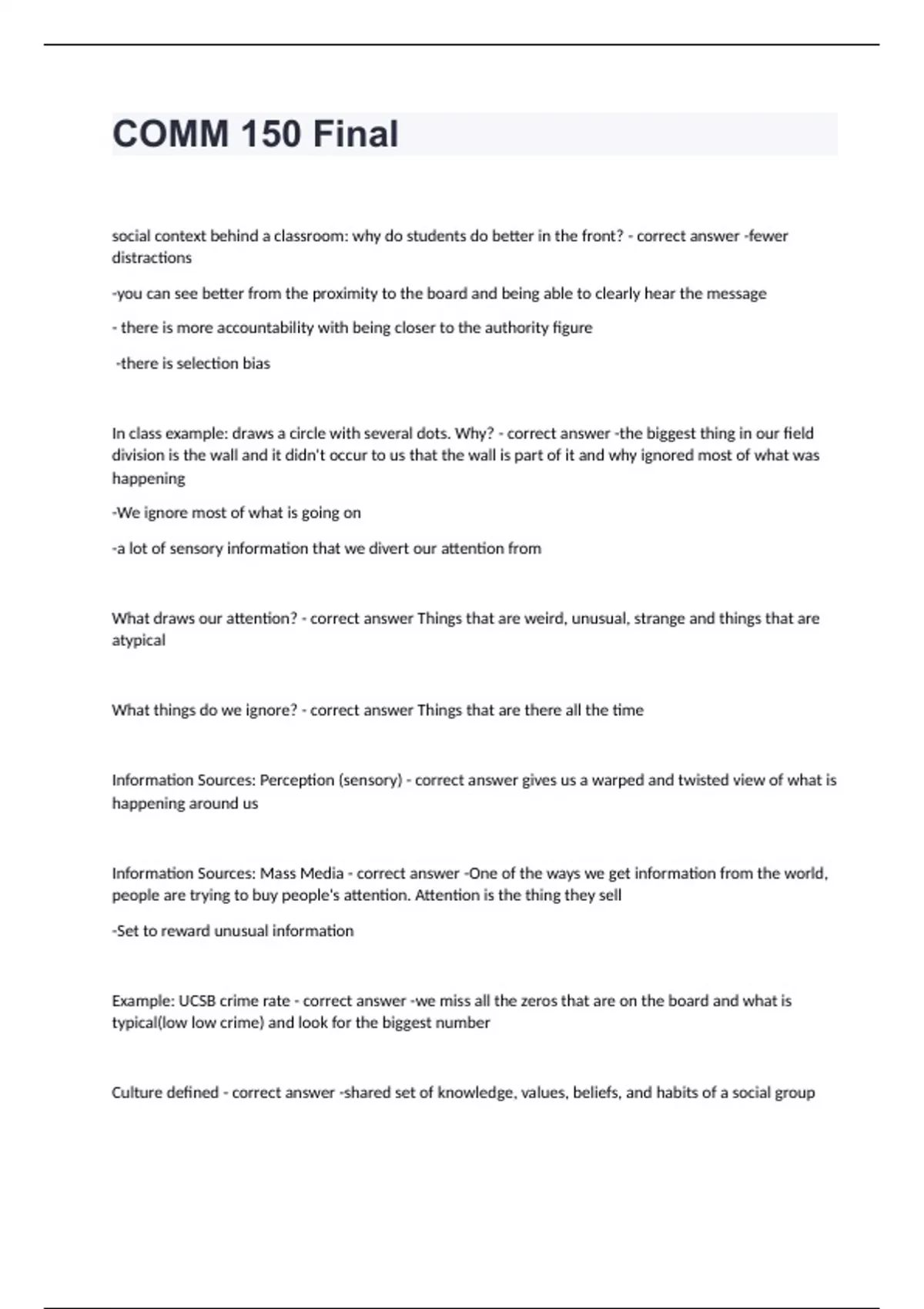 COMM 150 Final Questions with complete solution - UTK CCI 150 - Stuvia US