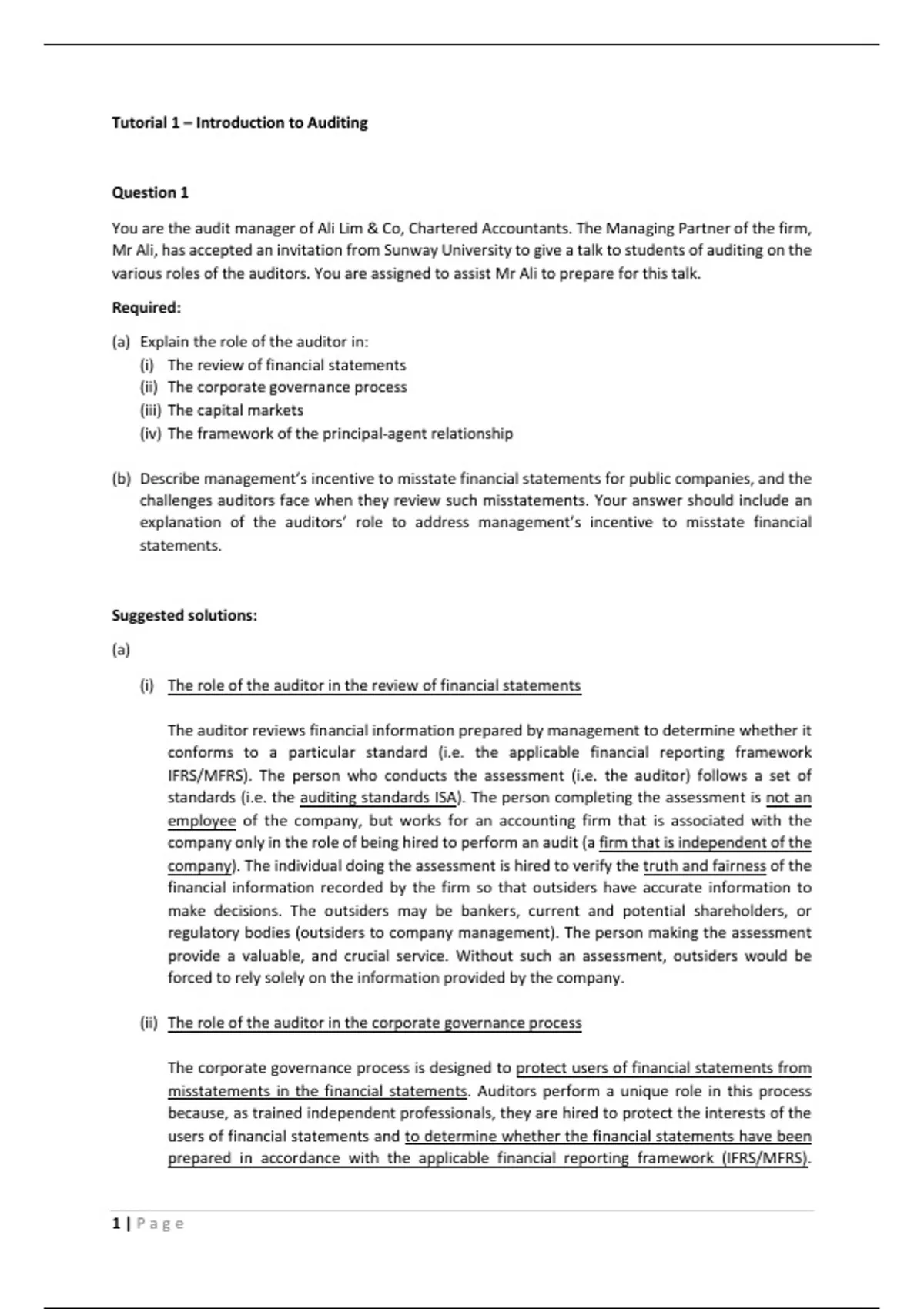 Principle of Auditing Tutorial 1 - 3 - ACC 2034 (ACC2034) - Stuvia US