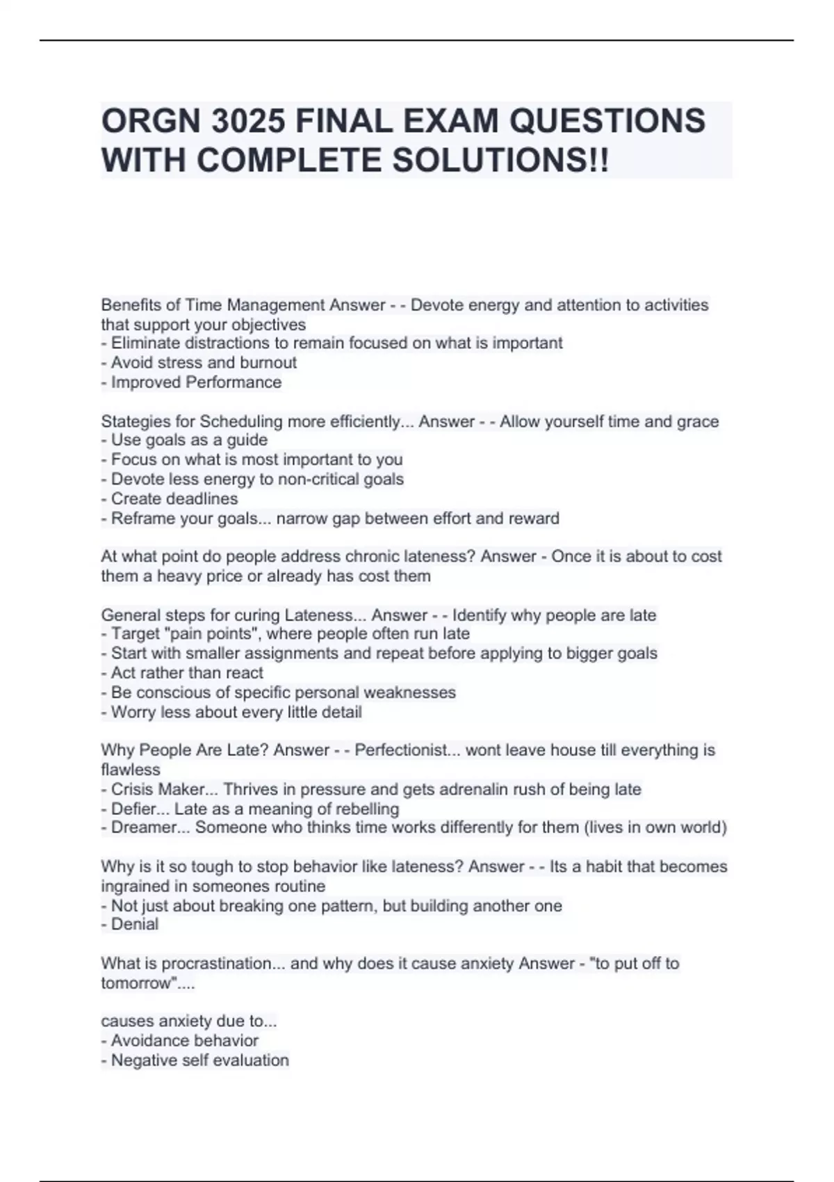 ORGN 3025 FINAL EXAM QUESTIONS WITH COMPLETE SOLUTIONS!! - ORGN 3025 ...