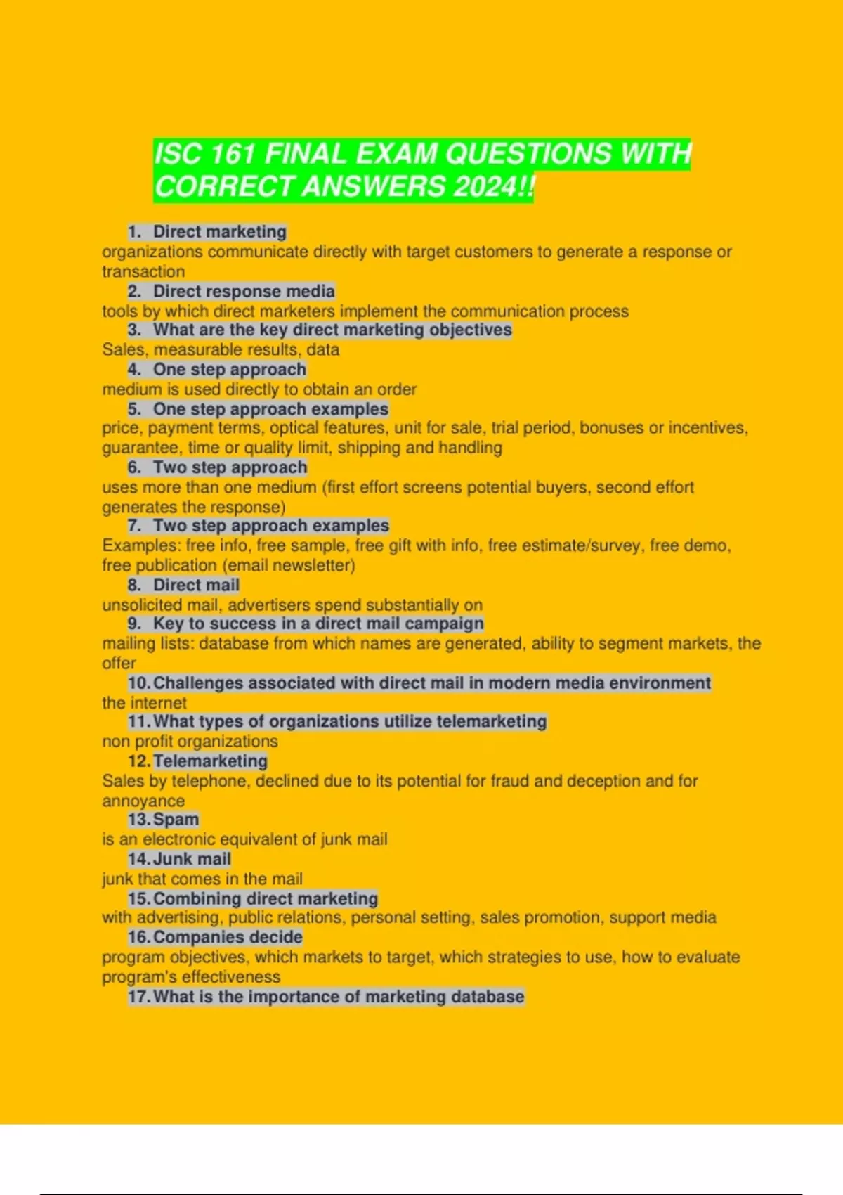 ISC 161 FINAL EXAM QUESTIONS WITH CORRECT ANSWERS 2024!! - ISC 161 - Stuvia US