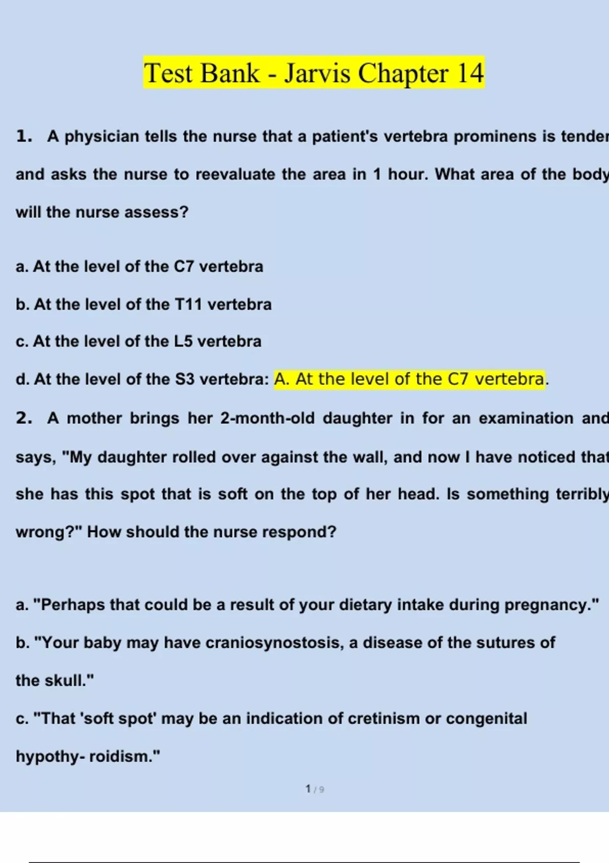 Test Bank - Jarvis Chapter 14 LATEST 2024/2025 ACTUAL QUESTIONS AND ...
