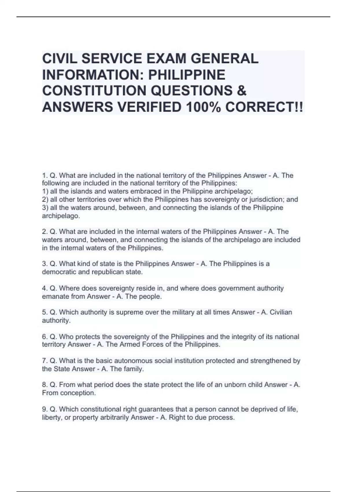 CIVIL SERVICE EXAM GENERAL INFORMATION: PHILIPPINE CONSTITUTION ...