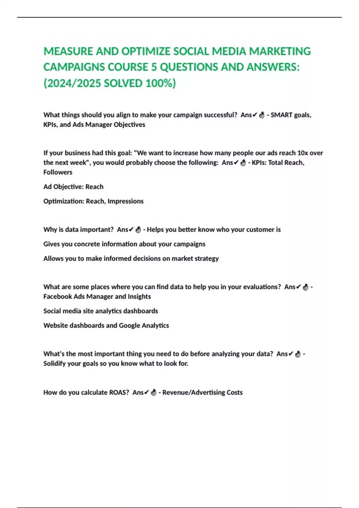 MEASURE AND OPTIMIZE SOCIAL MEDIA MARKETING CAMPAIGNS COURSE 5 ...