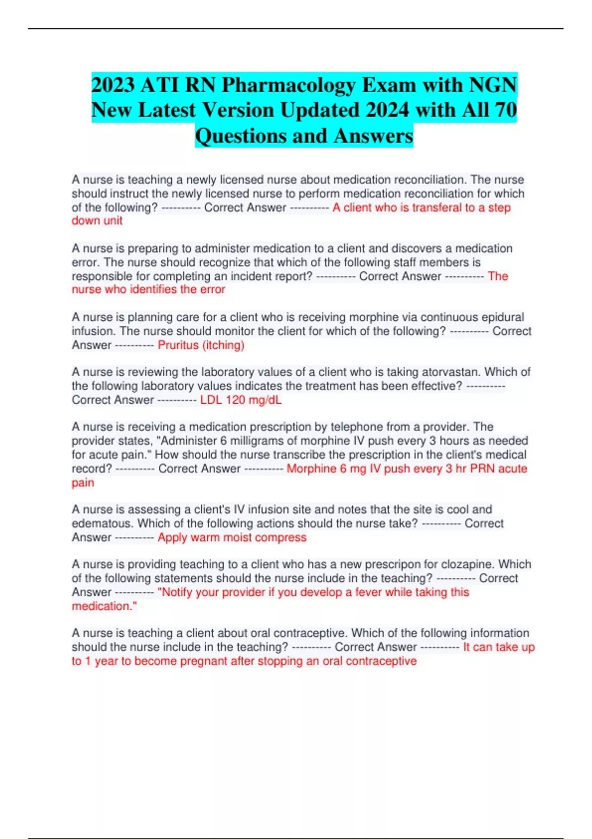 2023 ATI RN Pharmacology Exam with NGN New Latest Version Updated 2024 ...