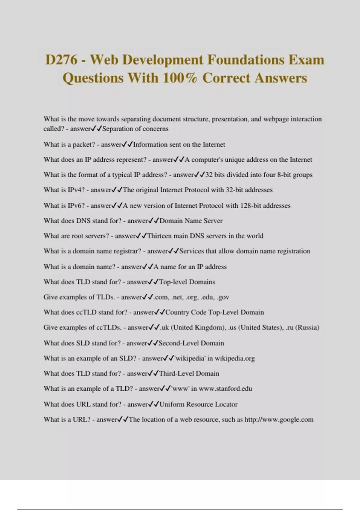 D276 - Web Development Foundations Exam Questions With 100% Correct Answers - Web Development ...