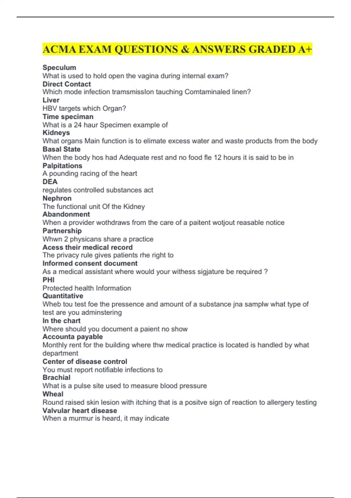 ACMA EXAM QUESTIONS & ANSWERS SOLVED 100% CORRECT!! - ACMA - Stuvia US