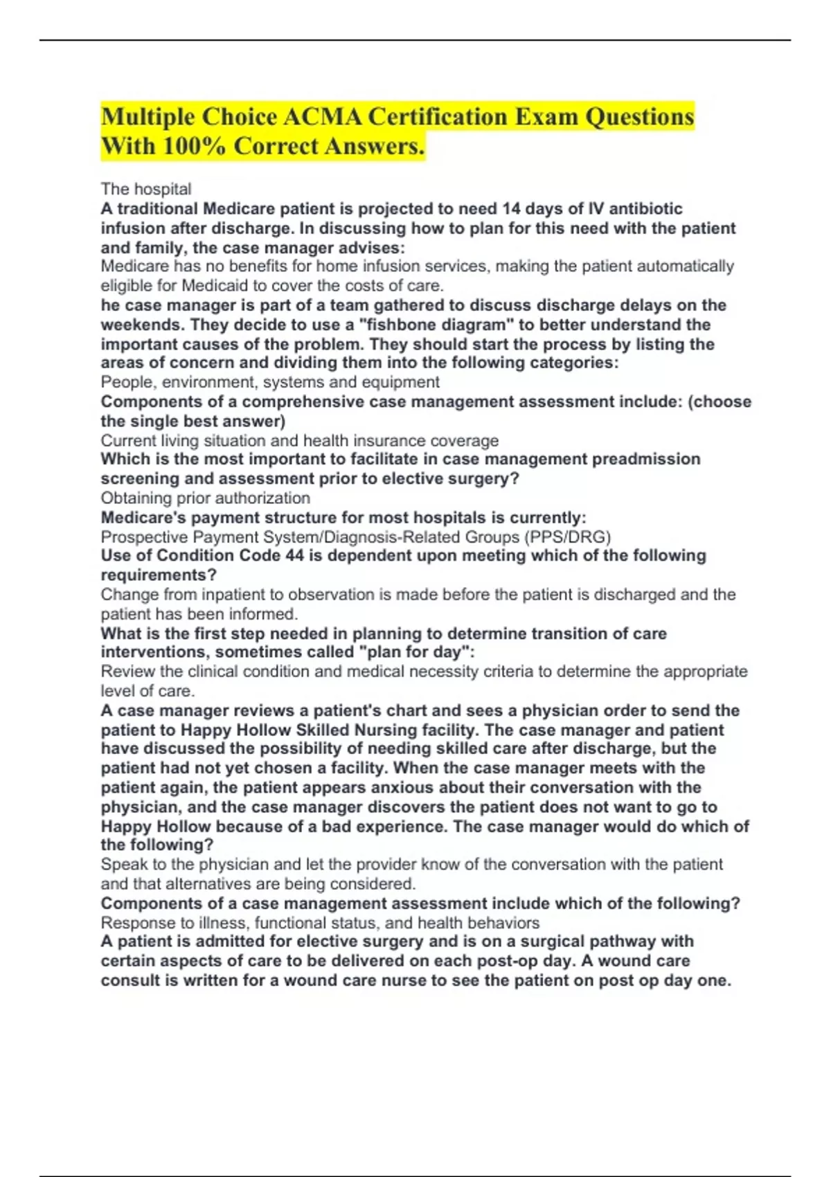 Multiple Choice Acma Certification Exam Questions With 100 Correct Answers Acma Stuvia Us