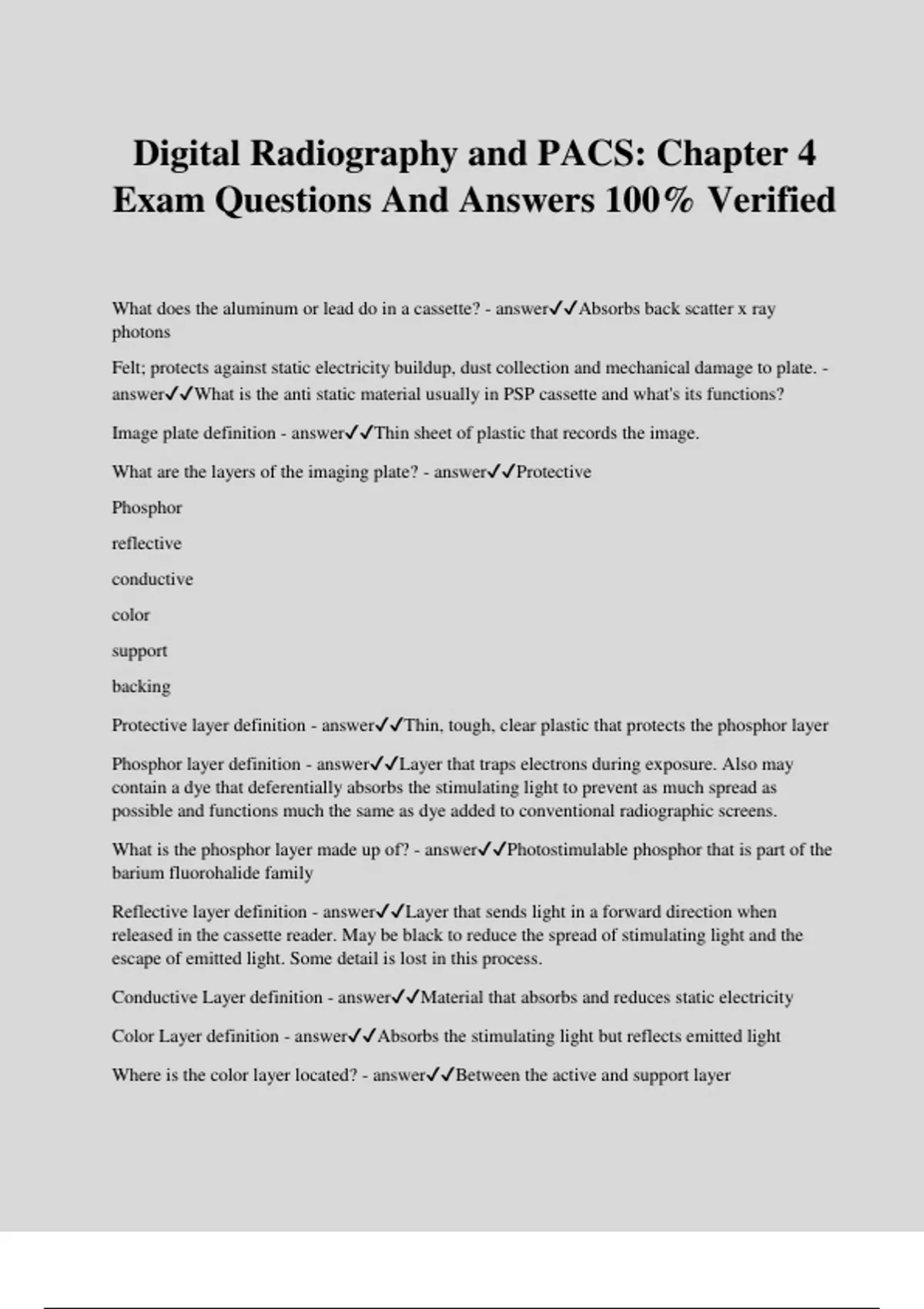 Digital Radiography and PACS: Chapter 4 Exam Questions And Answers 100% ...