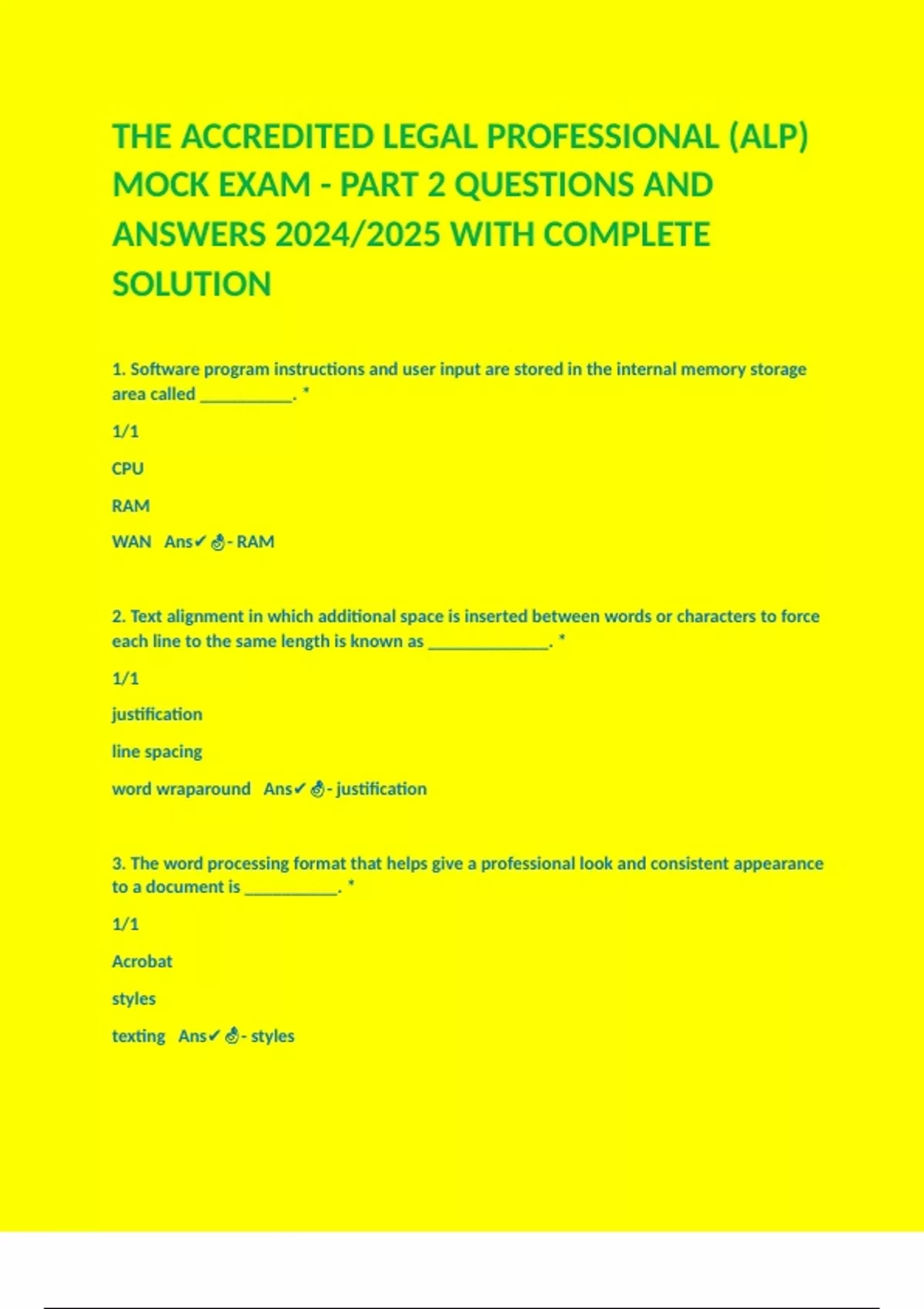 THE ACCREDITED LEGAL PROFESSIONAL (ALP) MOCK EXAM - PART 2 QUESTIONS ...