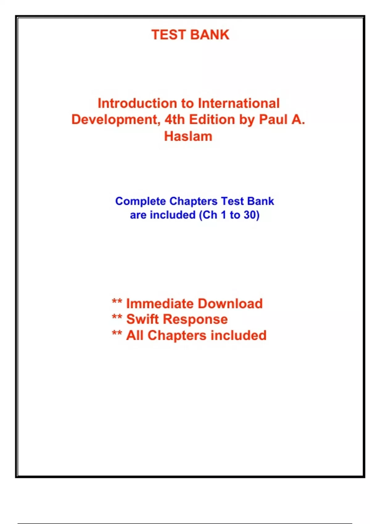 Test Bank for Introduction to International Development, 4th Edition ...