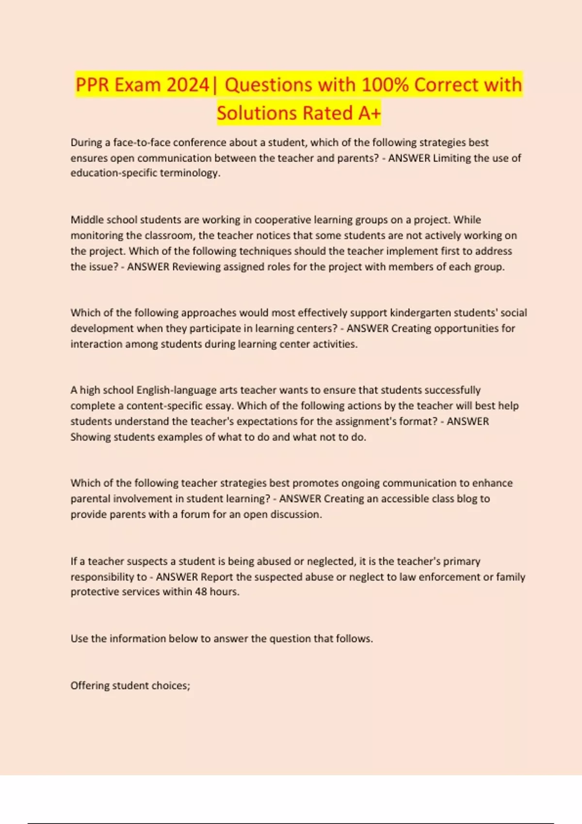 PPR Exam 2024| Questions with 100% Correct with Solutions Rated A+ ...