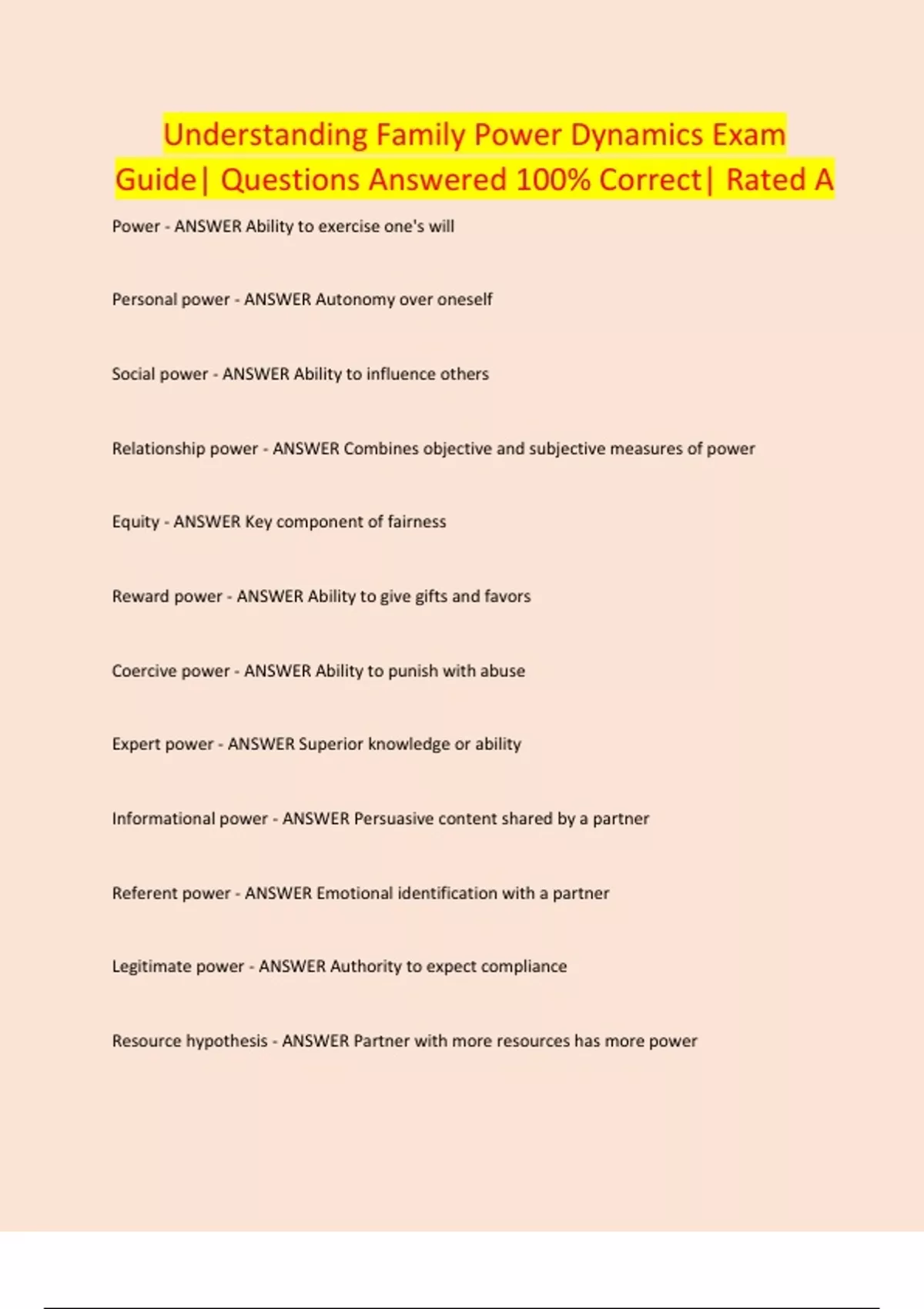 Understanding Family Power Dynamics Exam Guide| Questions Answered 100% ...