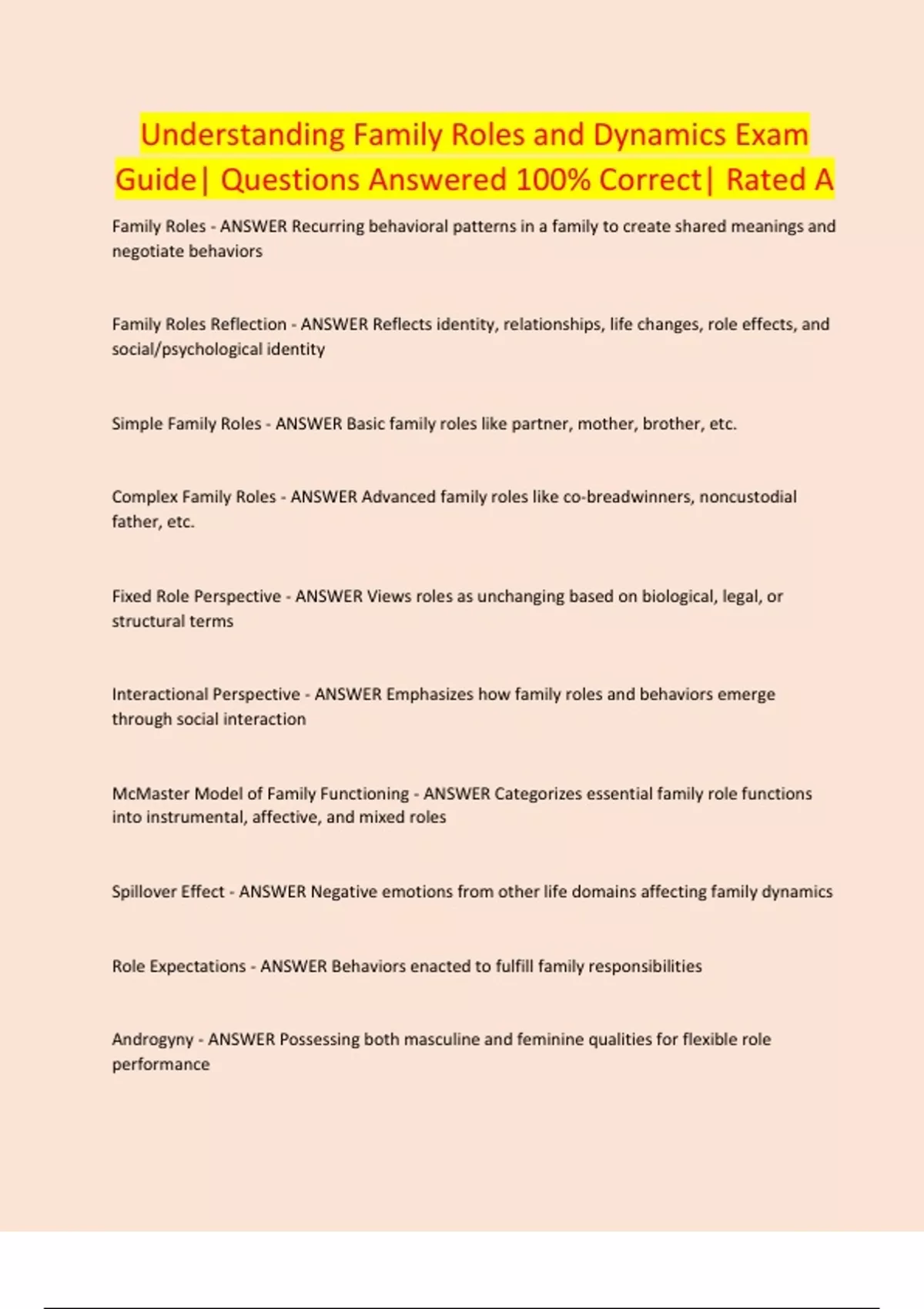 Understanding Family Roles and Dynamics Exam Guide| Questions Answered ...