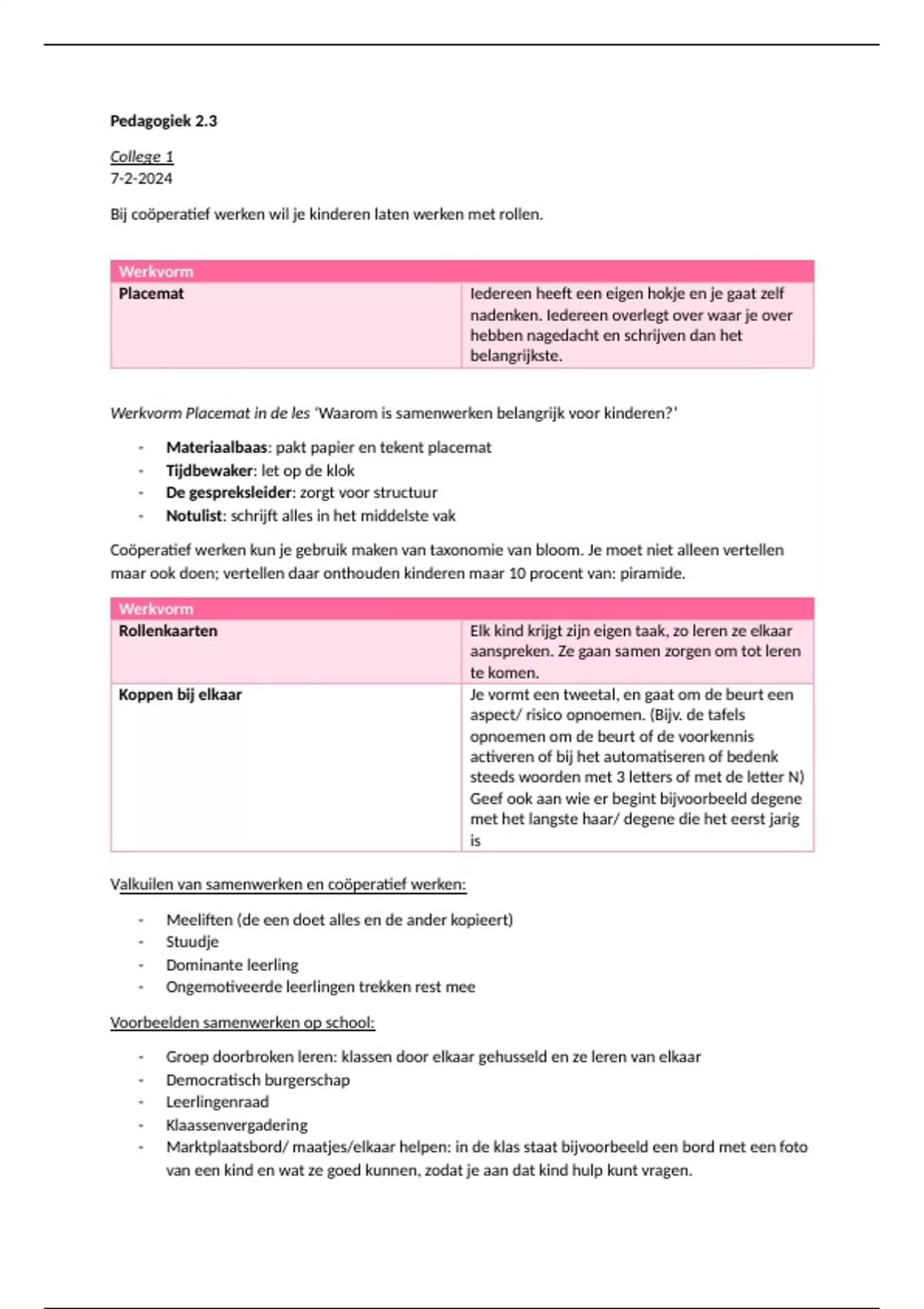 Samenvatting Pedagogiek 2.3 Coöperatief leren en groepsvorming. Alles ...