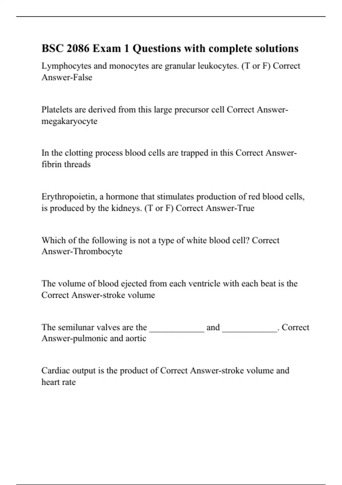 BSC 2086 Exam 1 Questions with complete solutions - BSC 2086 - Stuvia US