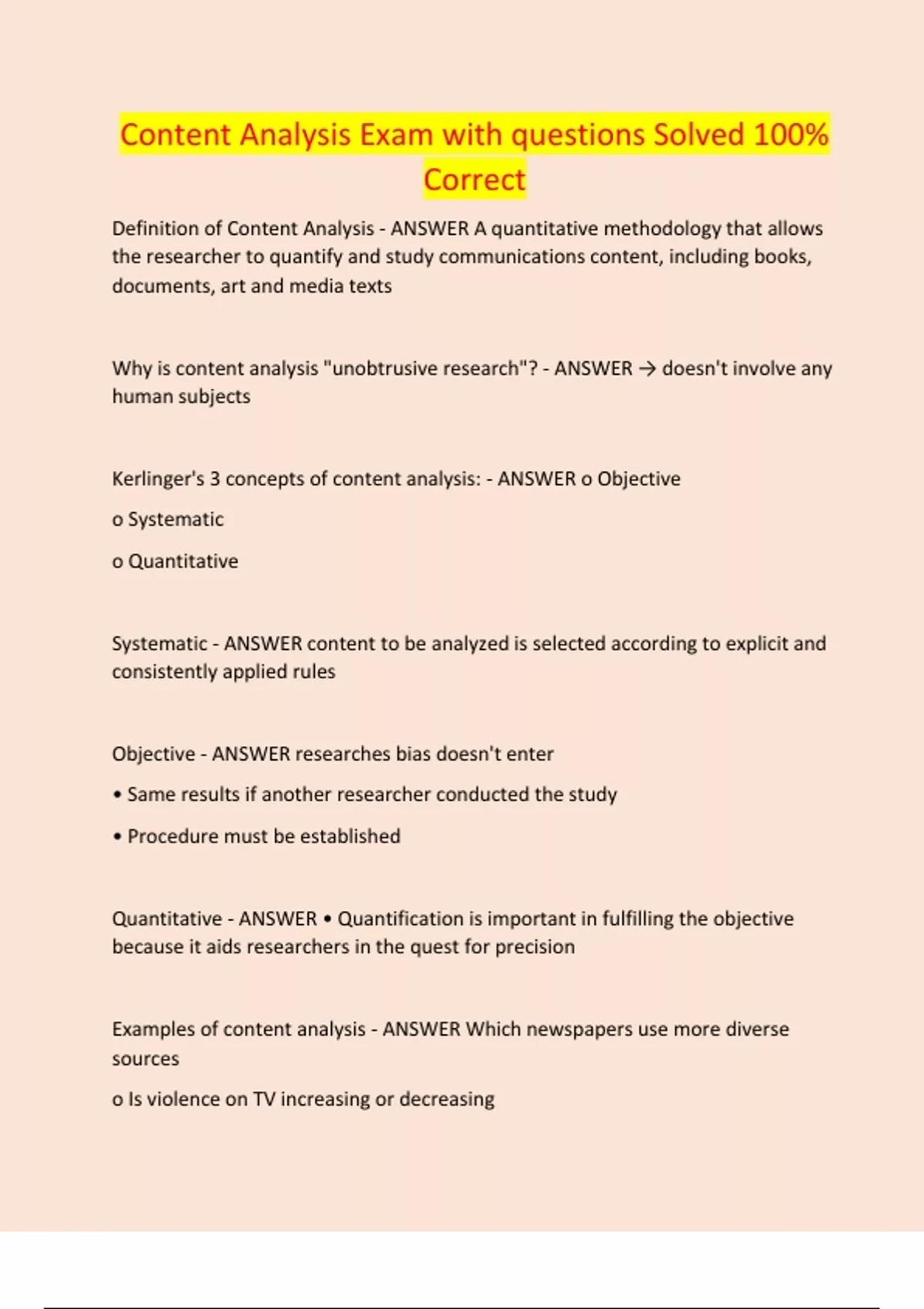Content Analysis Exam with questions Solved 100% Correct - Content ...