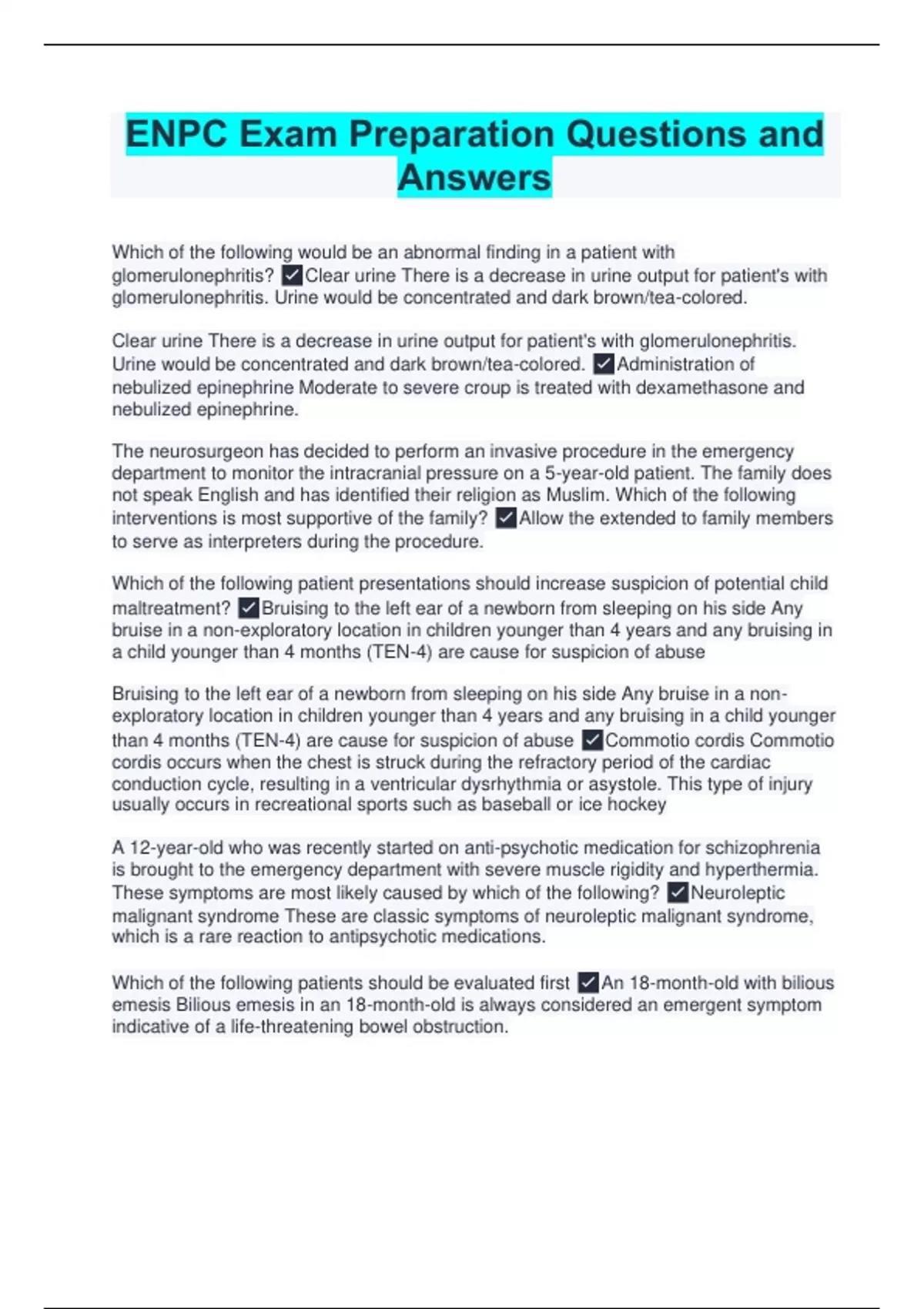 ENPC Exam Preparation Questions and Answers - ENPC - Stuvia FR