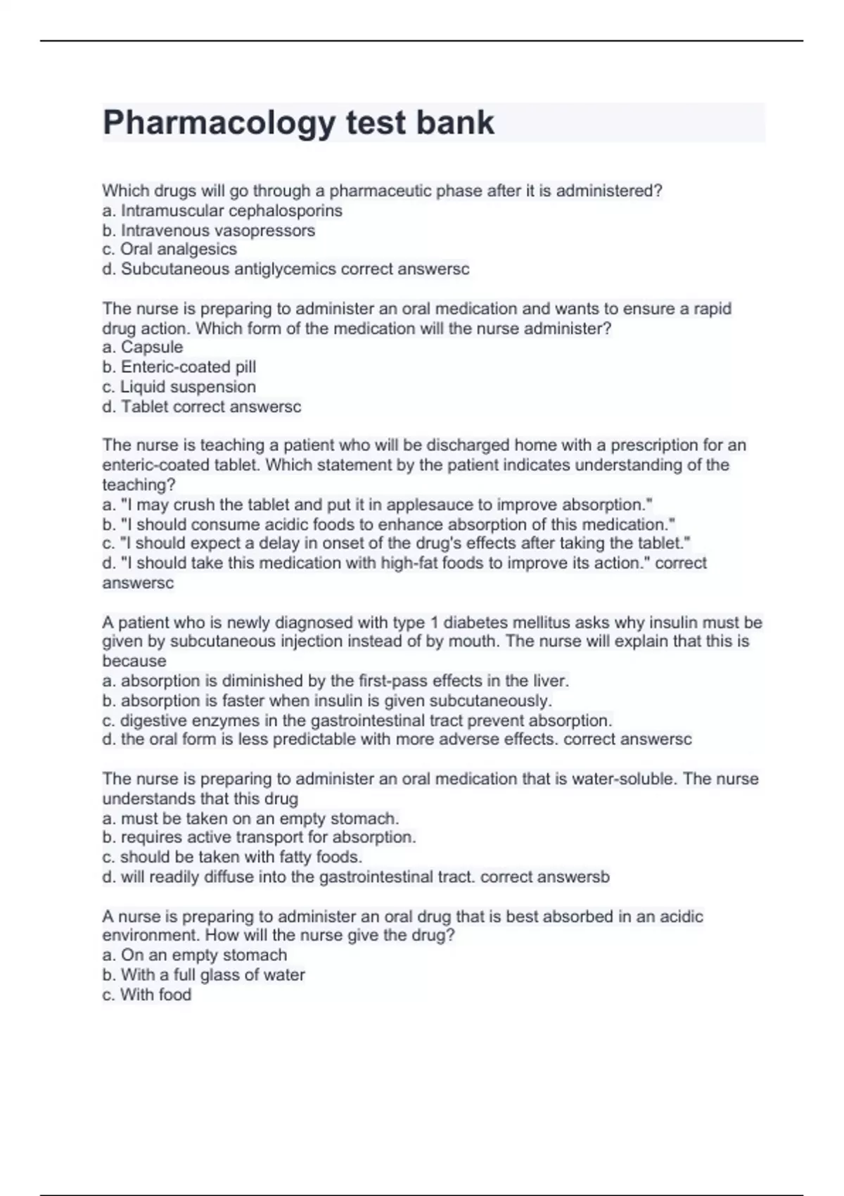 Pharmacology test bank with 100% correct answers 2024 - Pharmacology 2 ...