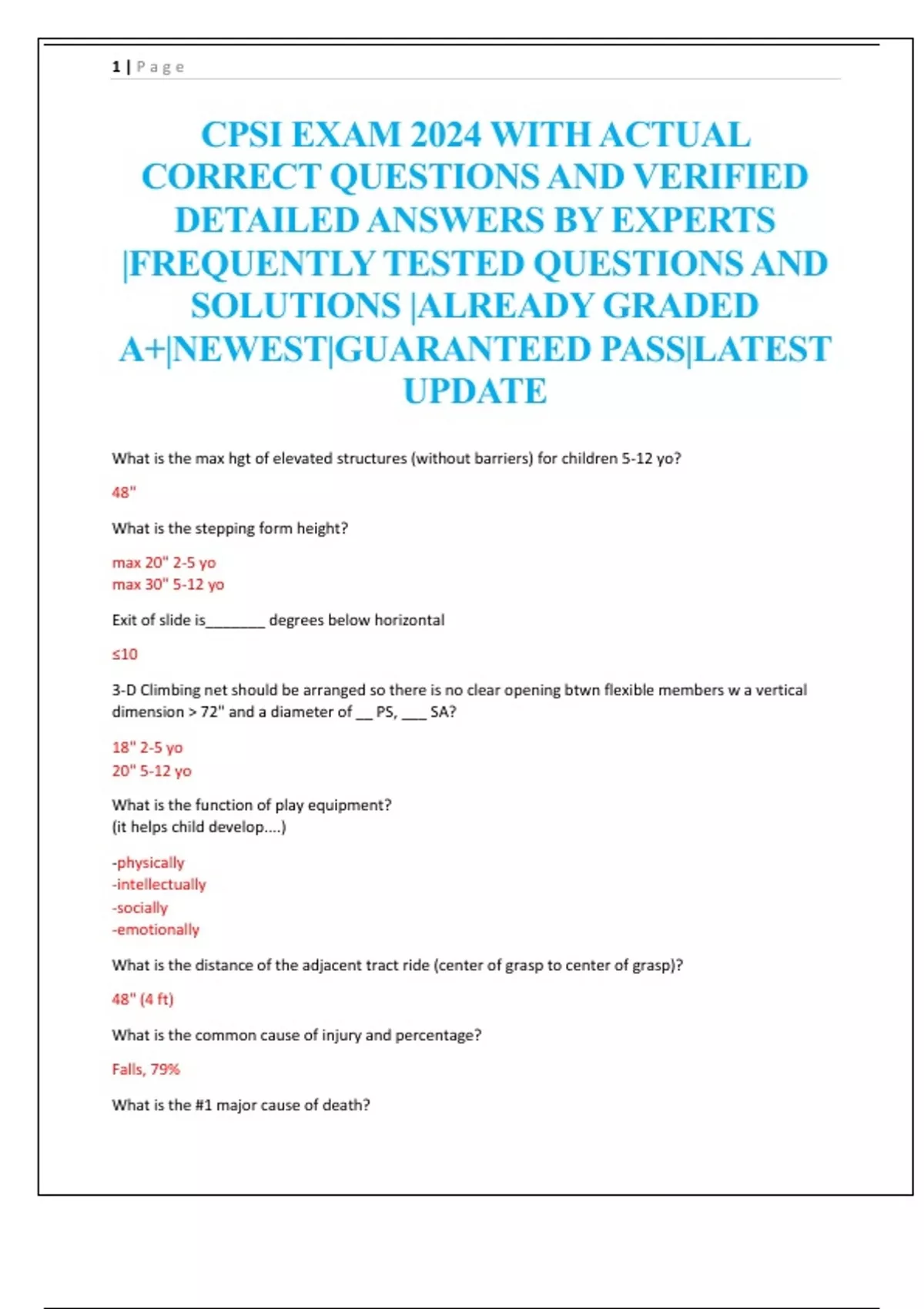 CPSI EXAM 2024 WITH ACTUAL CORRECT QUESTIONS AND VERIFIED DETAILED ...